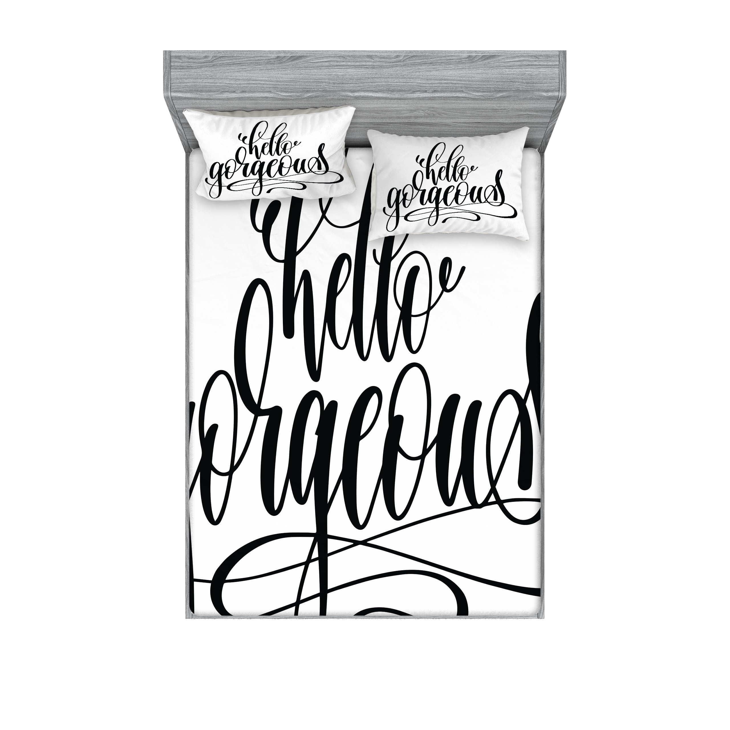 Hello Gorgeous Fitted Sheet & Pillow Sham Set, Unique Handwriting Style ...