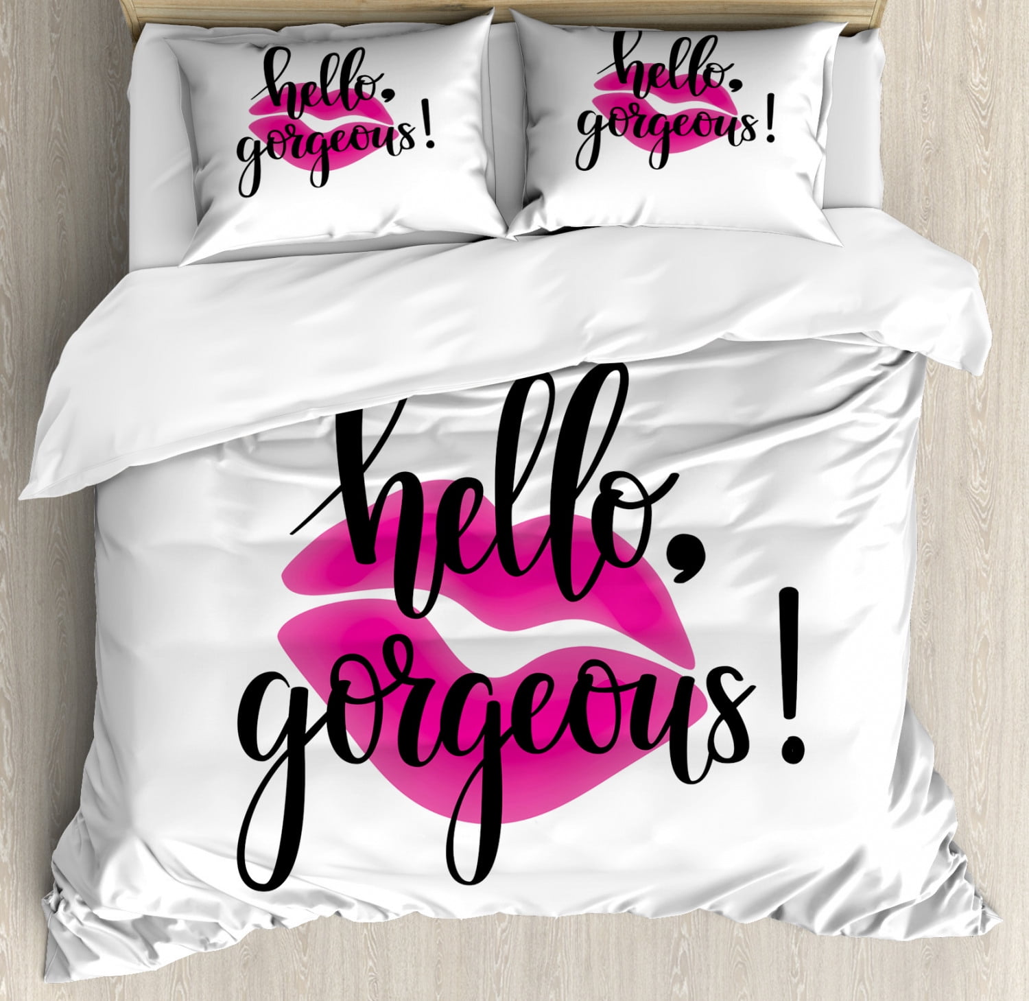 Hello Gorgeous King Size Duvet Cover Set, Modern Motivational Saying ...