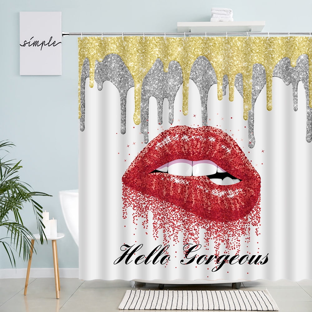 Hello Gorgeous Red Lips Shower Curtains Creative Design Fashion Art ...