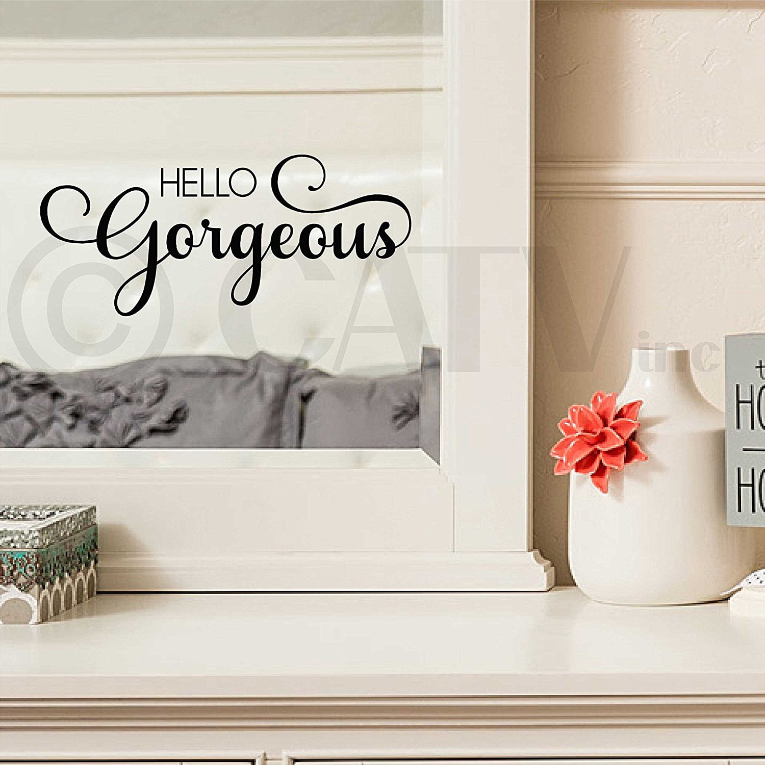 Hello Gorgeous Vinyl Lettering Bathroom Mirror Wall Decal Sticker ...