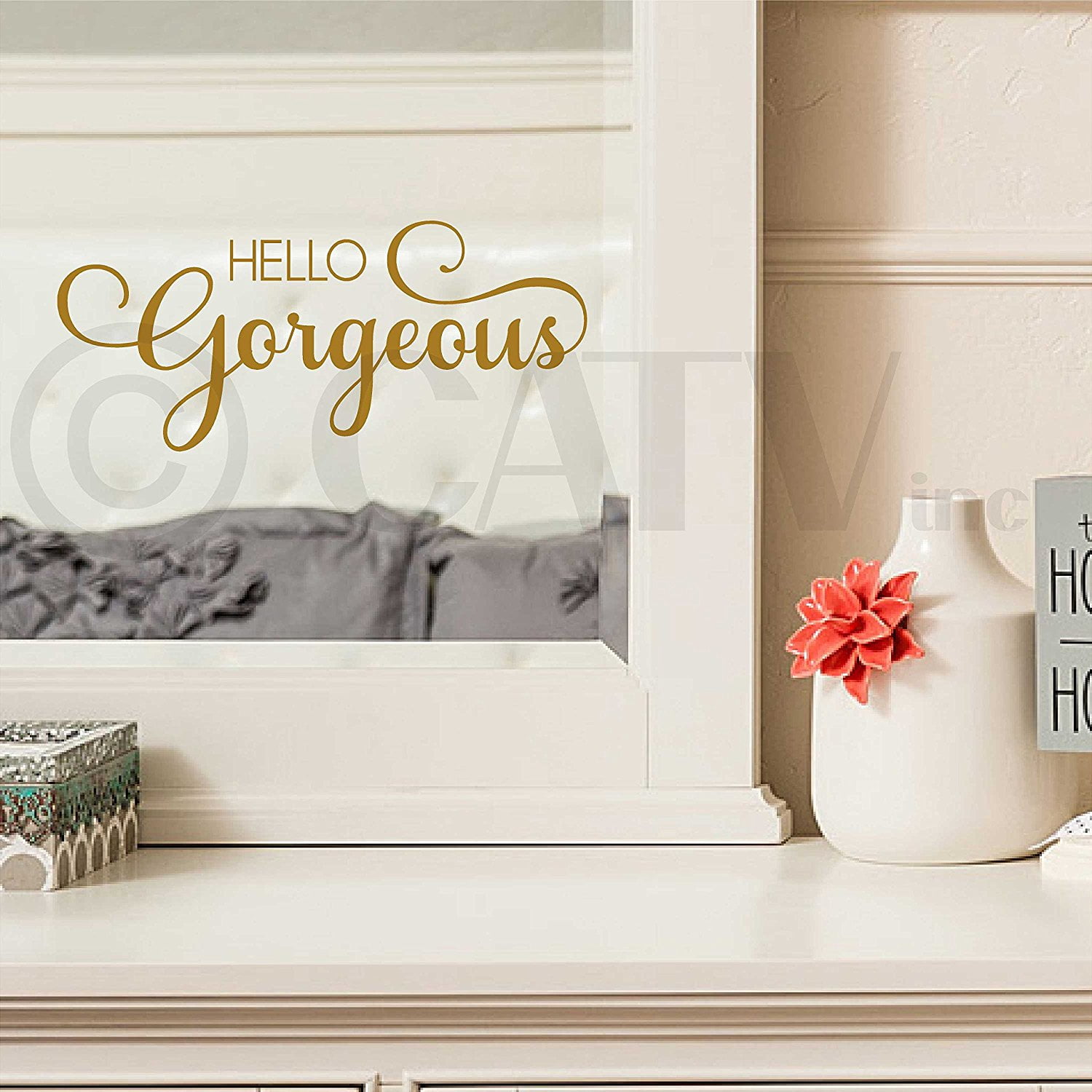 Hello Gorgeous Vinyl Lettering Wall Decal Sticker (6H x 14L, Metallic ...