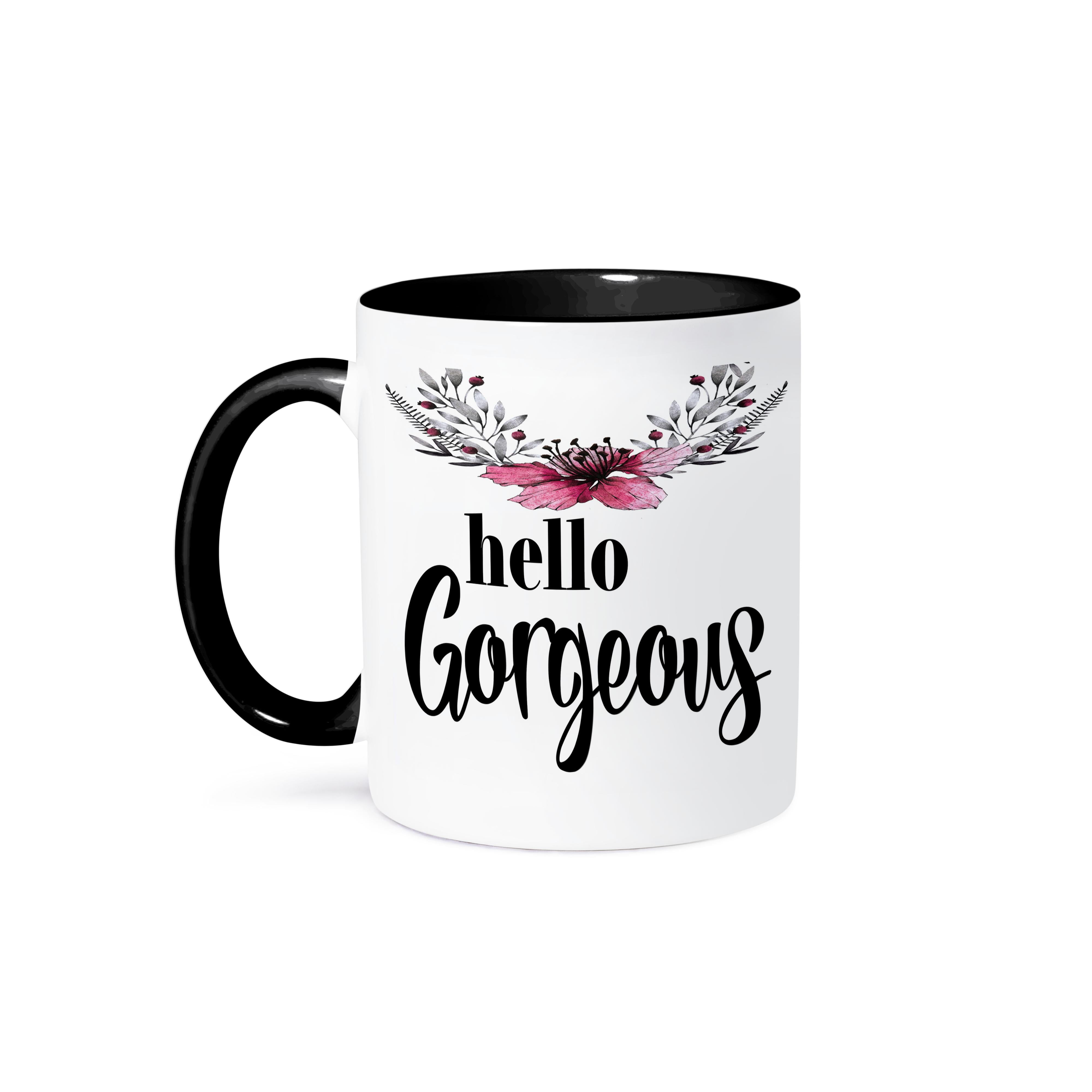3dRose, Hello Gorgeous With A Pretty Watercolor Floral Accent, 15oz Two ...