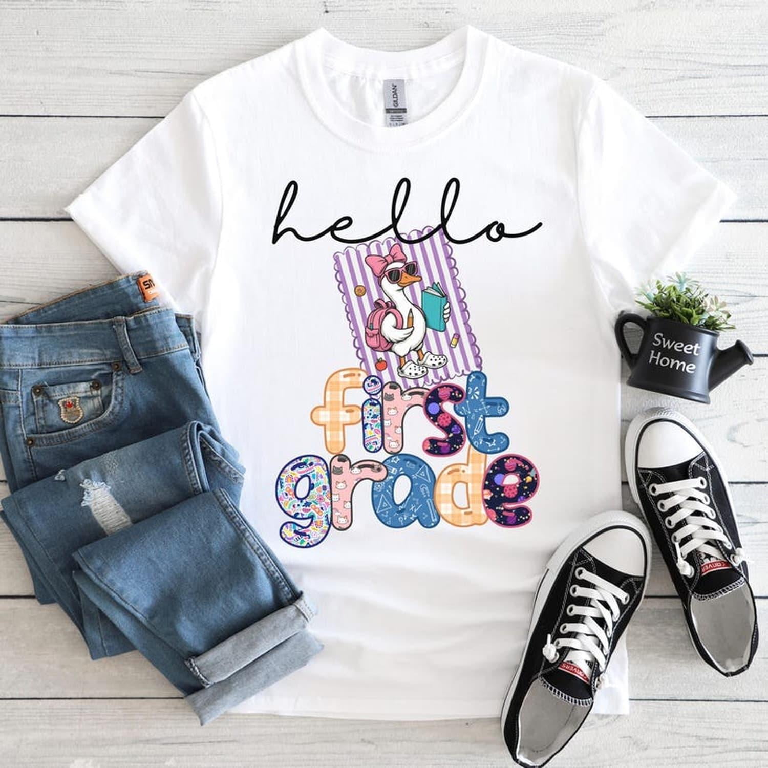 Hello Grade Goose T-Shirt – Back to School Teacher Shirt, Funny First ...