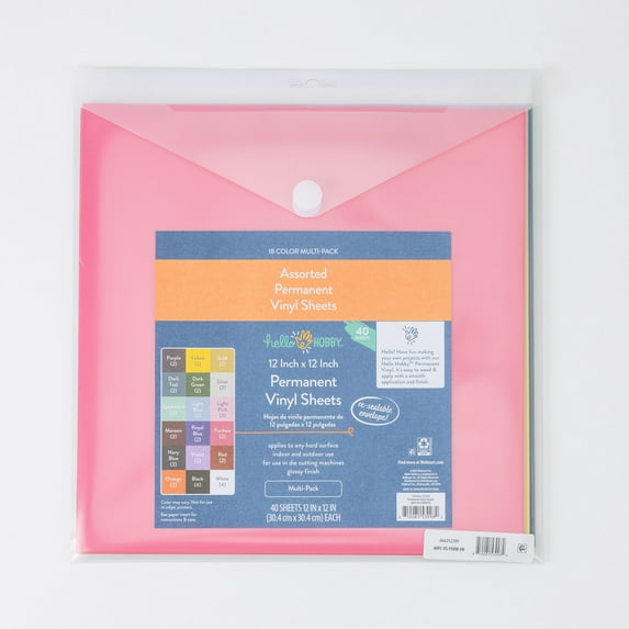 Hello Hobby 12" x 12" Multi-Pack Permanent Craft Vinyl Sheets (40 Count ...