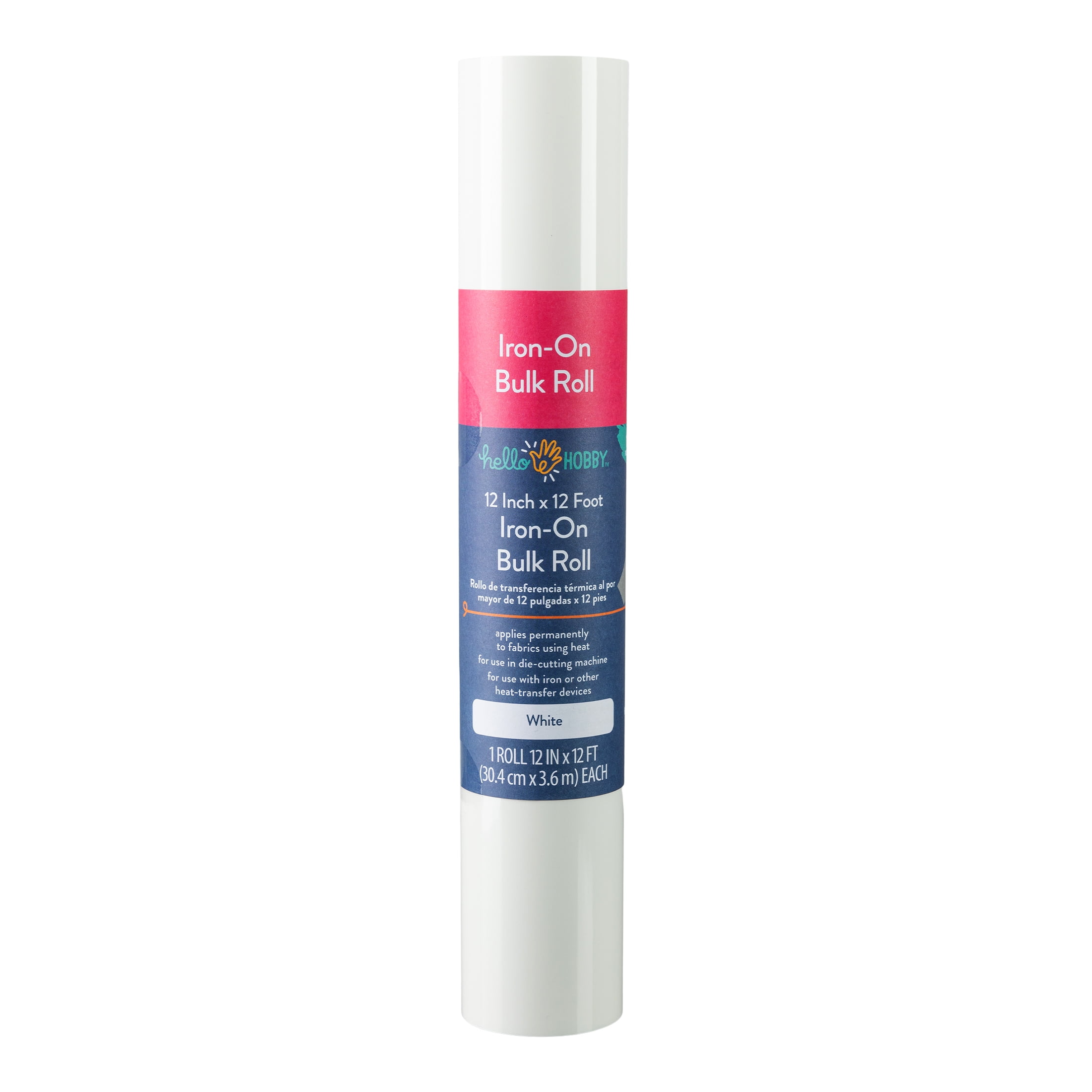 Hello Hobby 12" x 12' White Iron-On Craft Vinyl Bulk Roll - Walmart.com