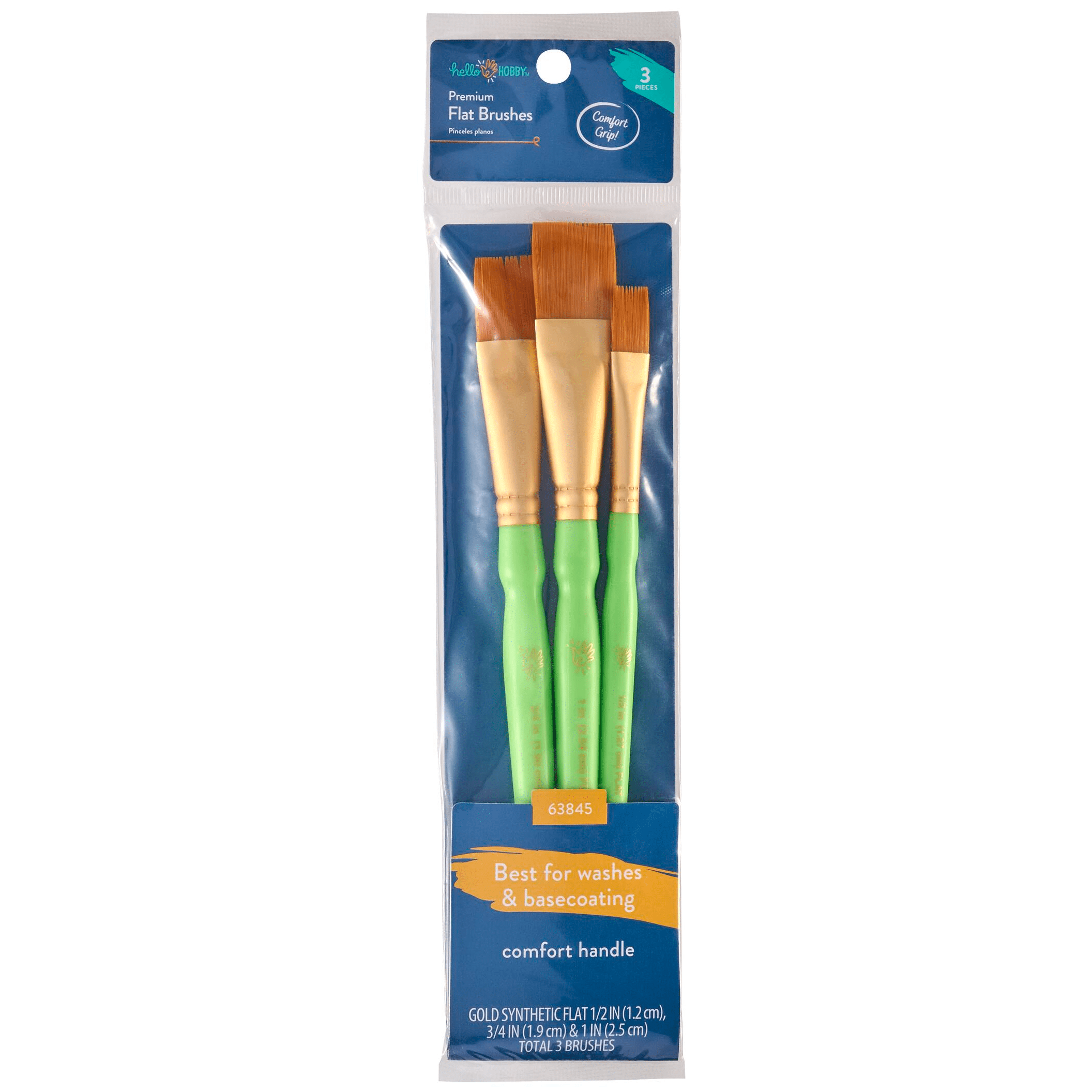 Hello Hobby 3pc Flat Paint Brush Set, Durable Synthetic Bristles, Easy ...