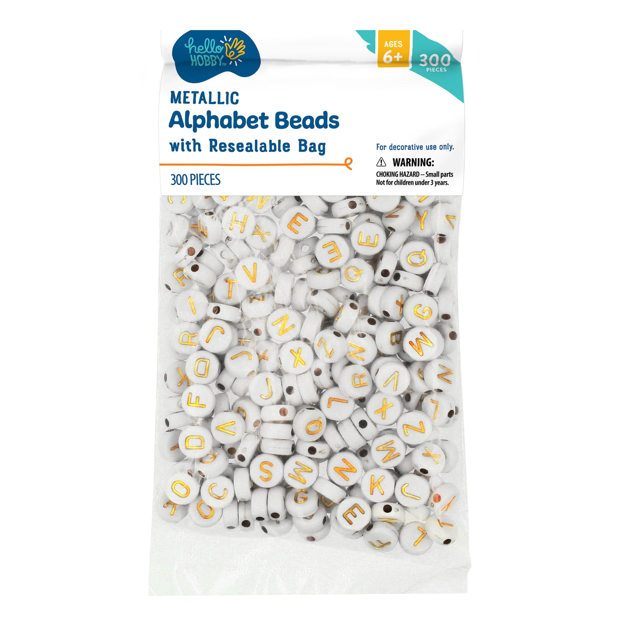 Hello Hobby White Plastic 9mm Metallic Letter Beads for Bracelets and ...