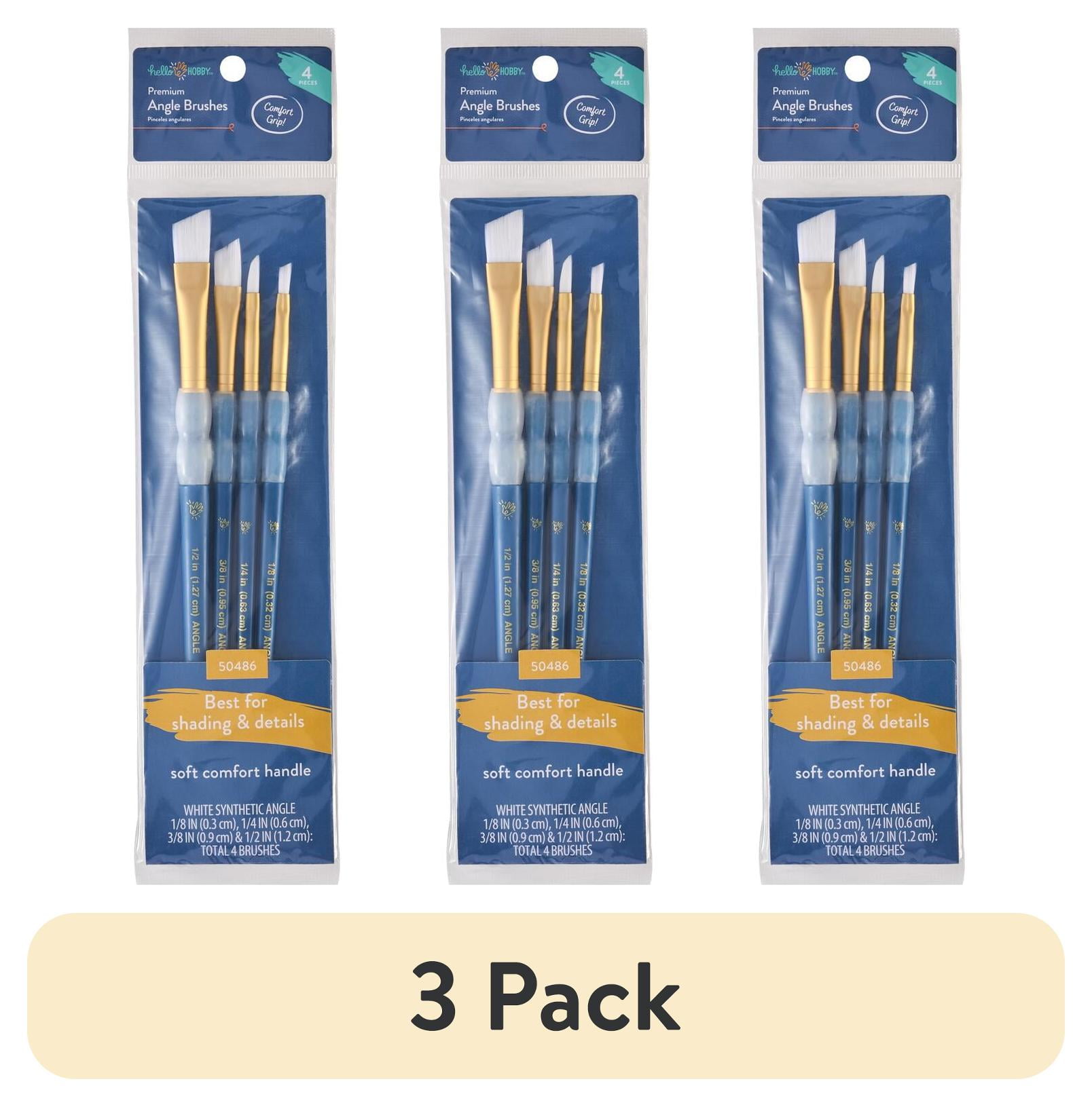 (3 pack) Hello Hobby 4 Pc Angle Synthetic Bristle Paint Brush Set with ...