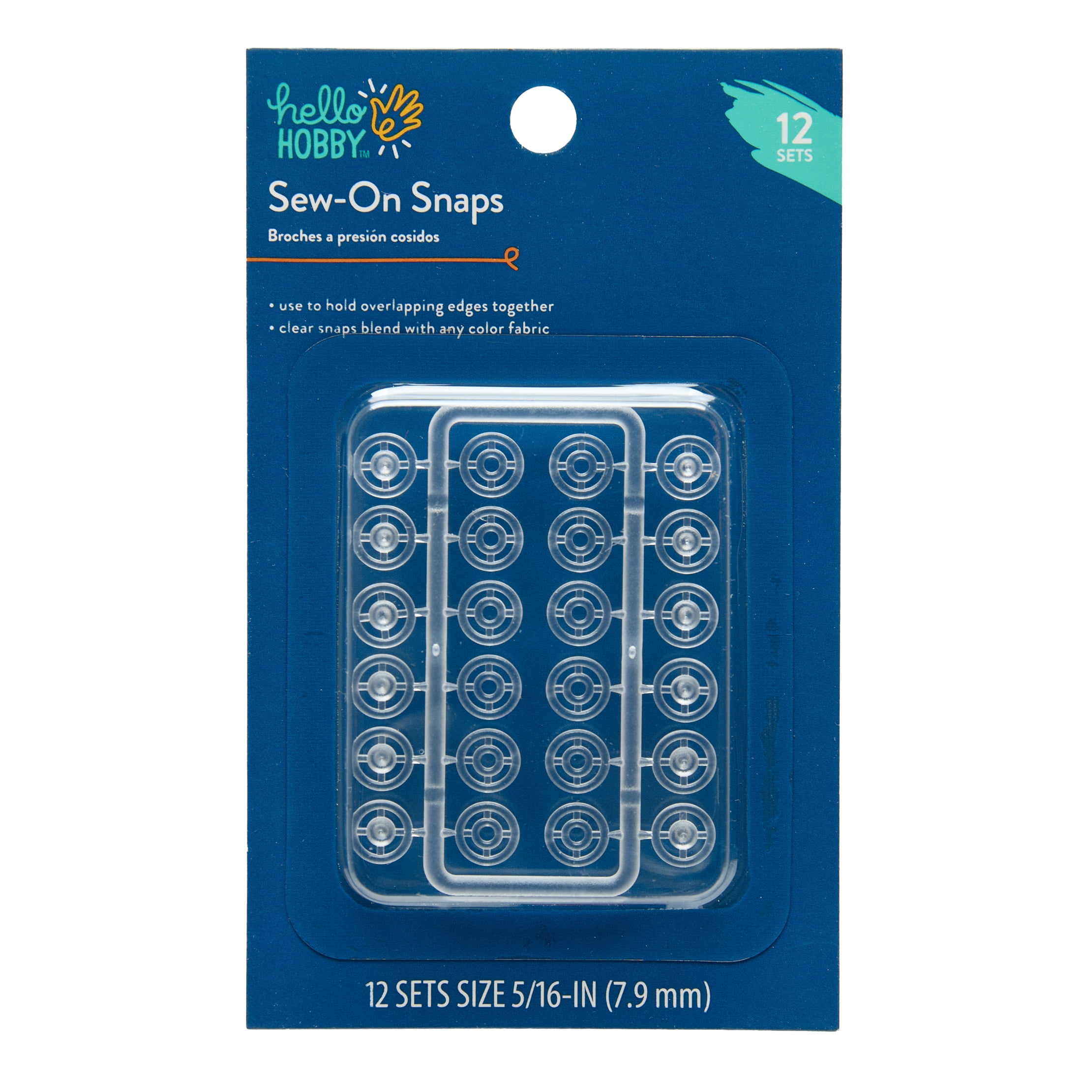 Hello Hobby Sew-On Snaps Clear 5/16 Inch Pack of 12 for Light to Medium ...
