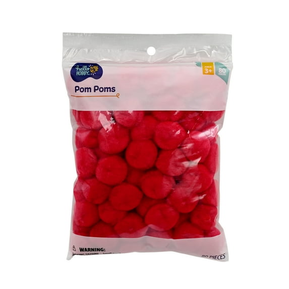 Hello Hobby 80pc 1inch Red Pom Poms, Soft Fuzzy Craft Embellishments ...