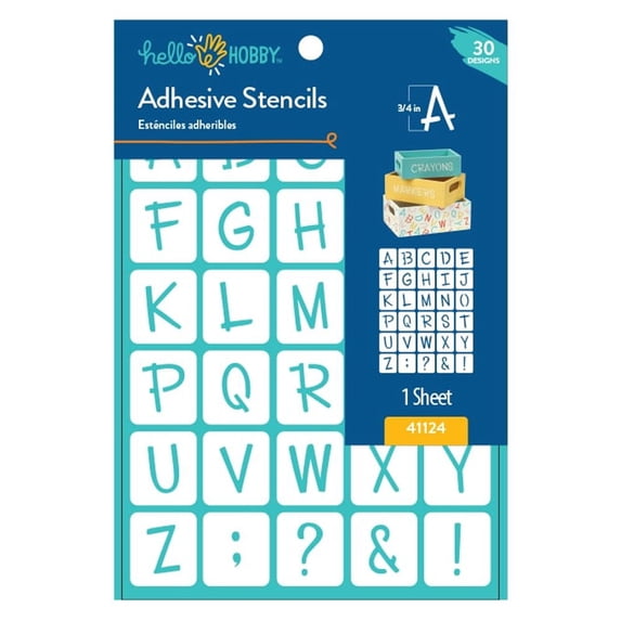 Hello Hobby Adhesive Letter Stencils, 30 Count, 3/4 inch Reusable ...