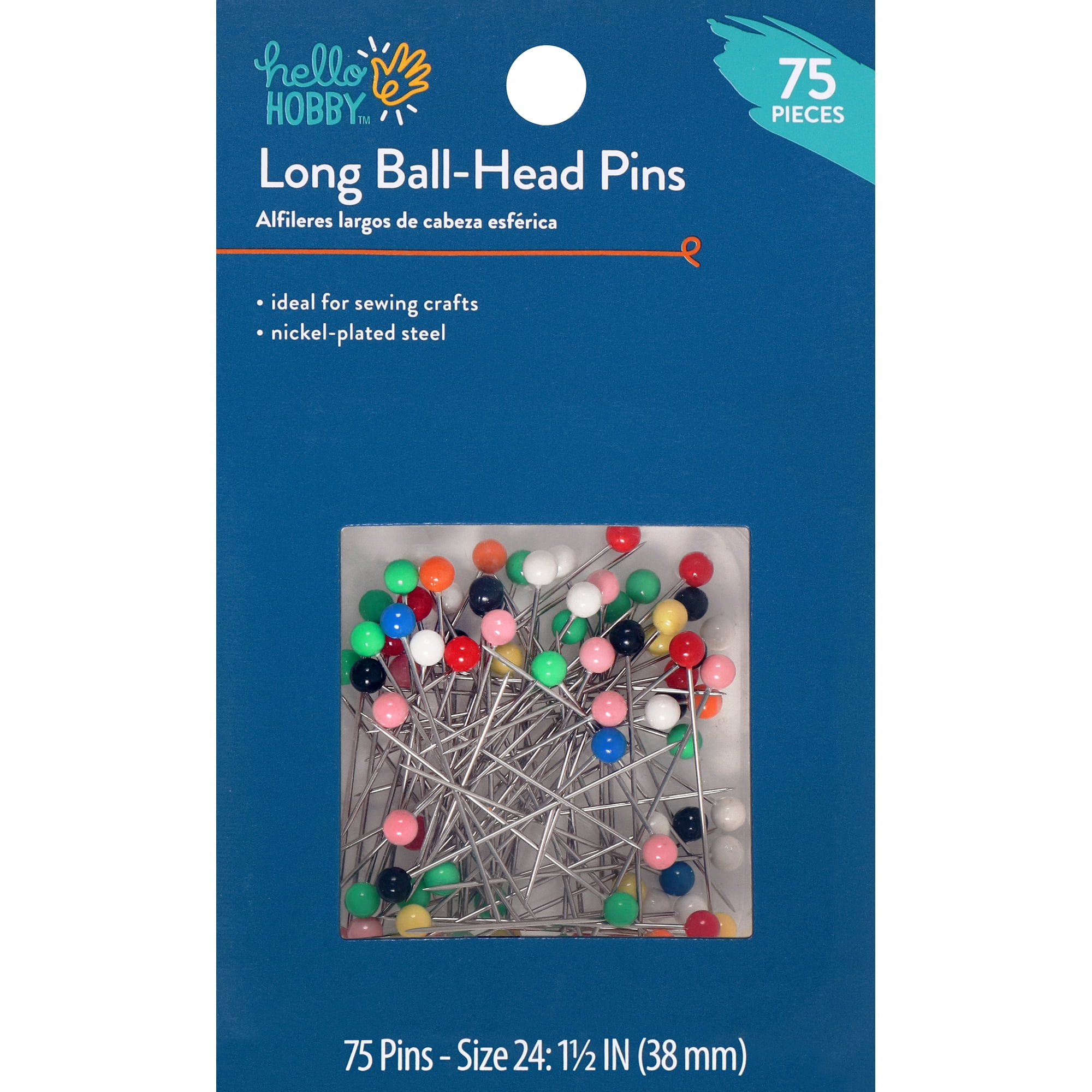 Hello Hobby Assorted Color Long Ball-Head Steel Pins Size 24 75 Count ...