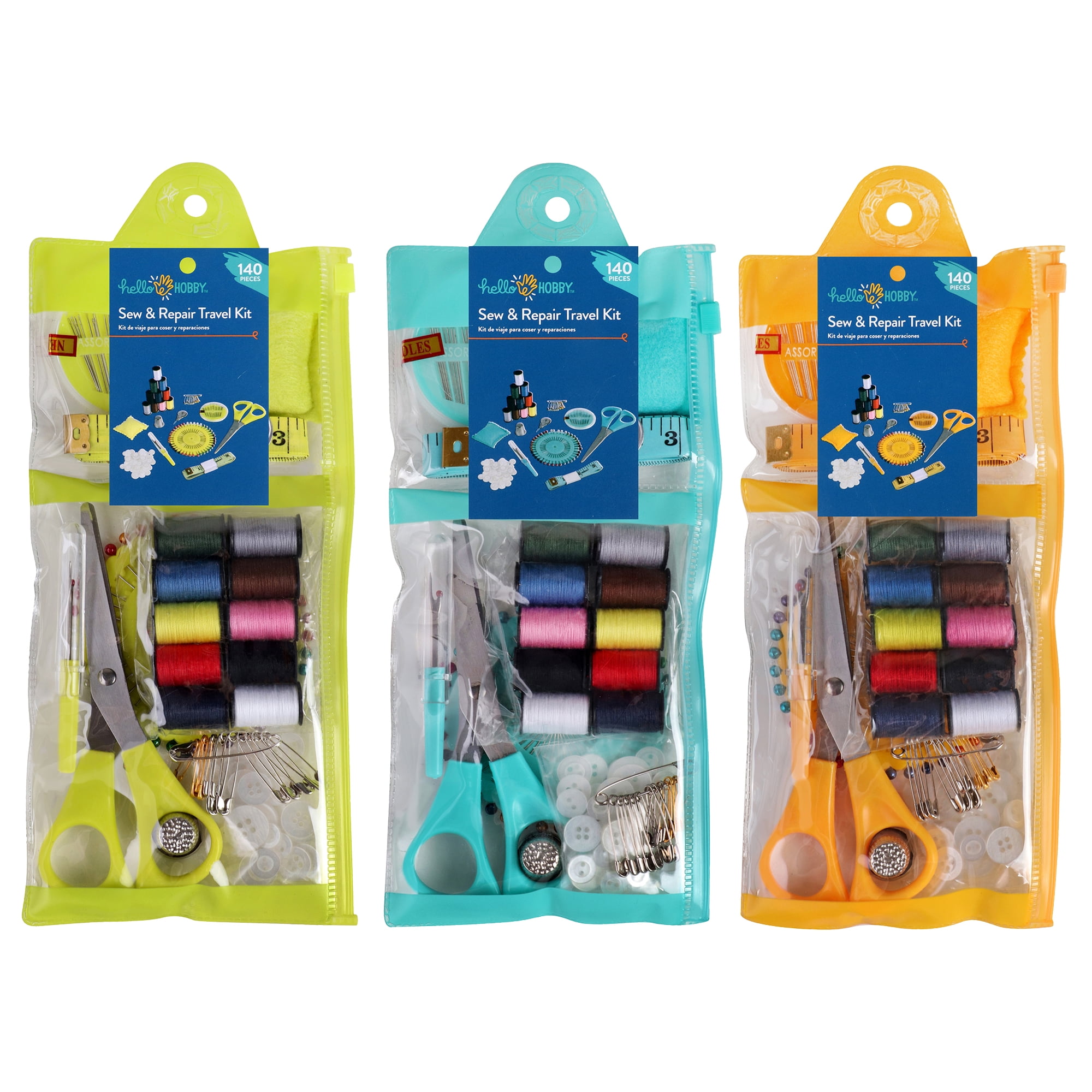 Hello Hobby Assorted Color Sew and Repair Travel Kit, 140 Pieces ...