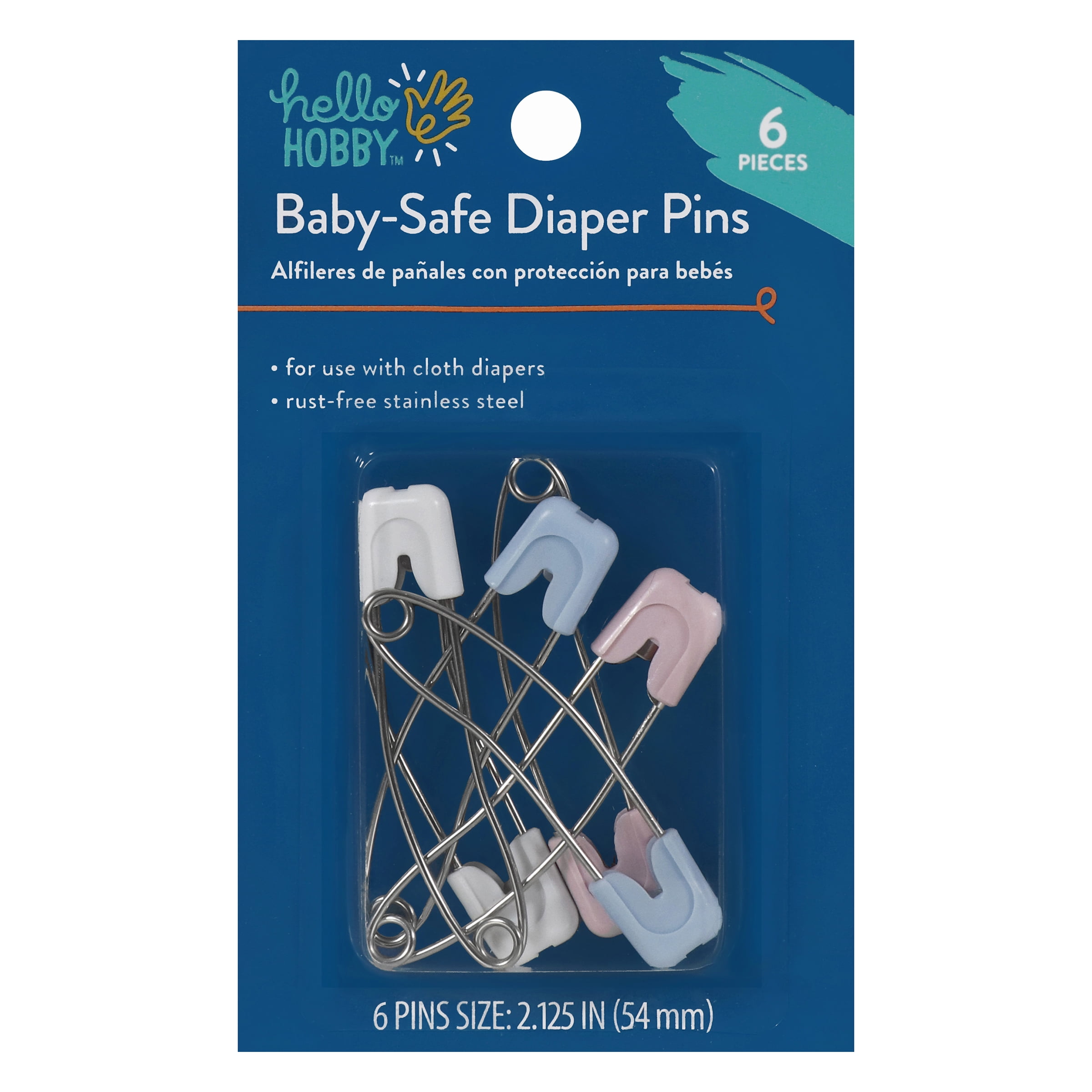 Hello Hobby Baby-Safe Stainless Steel Diaper Pins 6 Count in Pastel ...