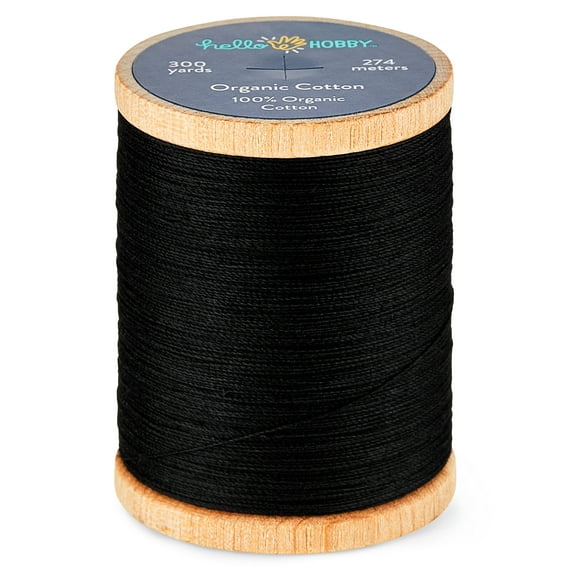 Hello Hobby Black 100% Organic Cotton Thread 300 Yards - All Purpose ...