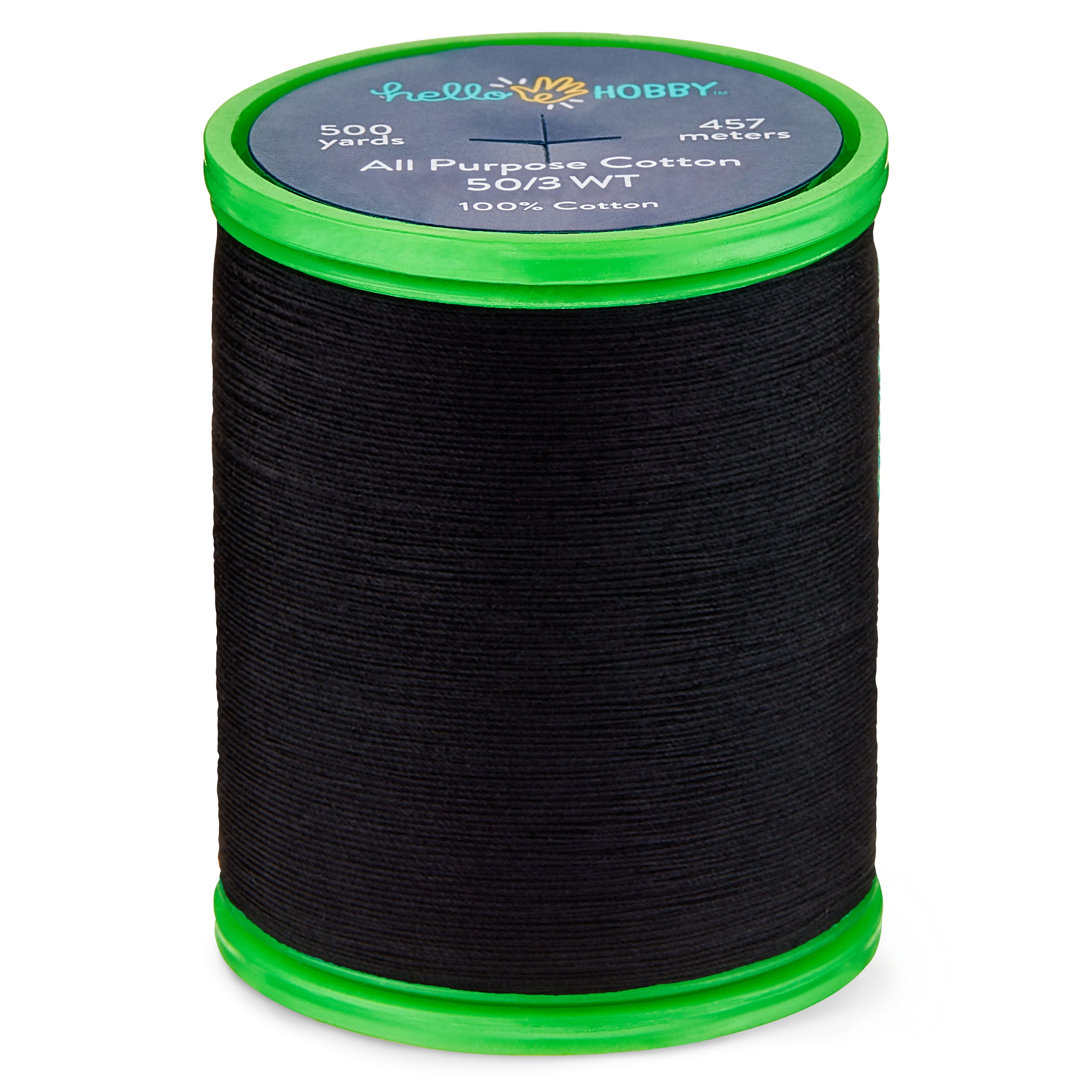 Hello Hobby Black 100% Pima Cotton All Purpose Thread, 50/3 WT, 500 ...
