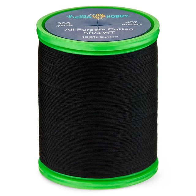 Hello Hobby Black 100% Pima Cotton All Purpose Thread, 50/3 WT, 500 ...