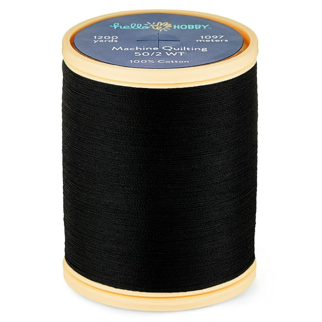 Hello Hobby Black 100% Pima Cotton Quilting Thread, 50/2 WT, 1200 Yards ...