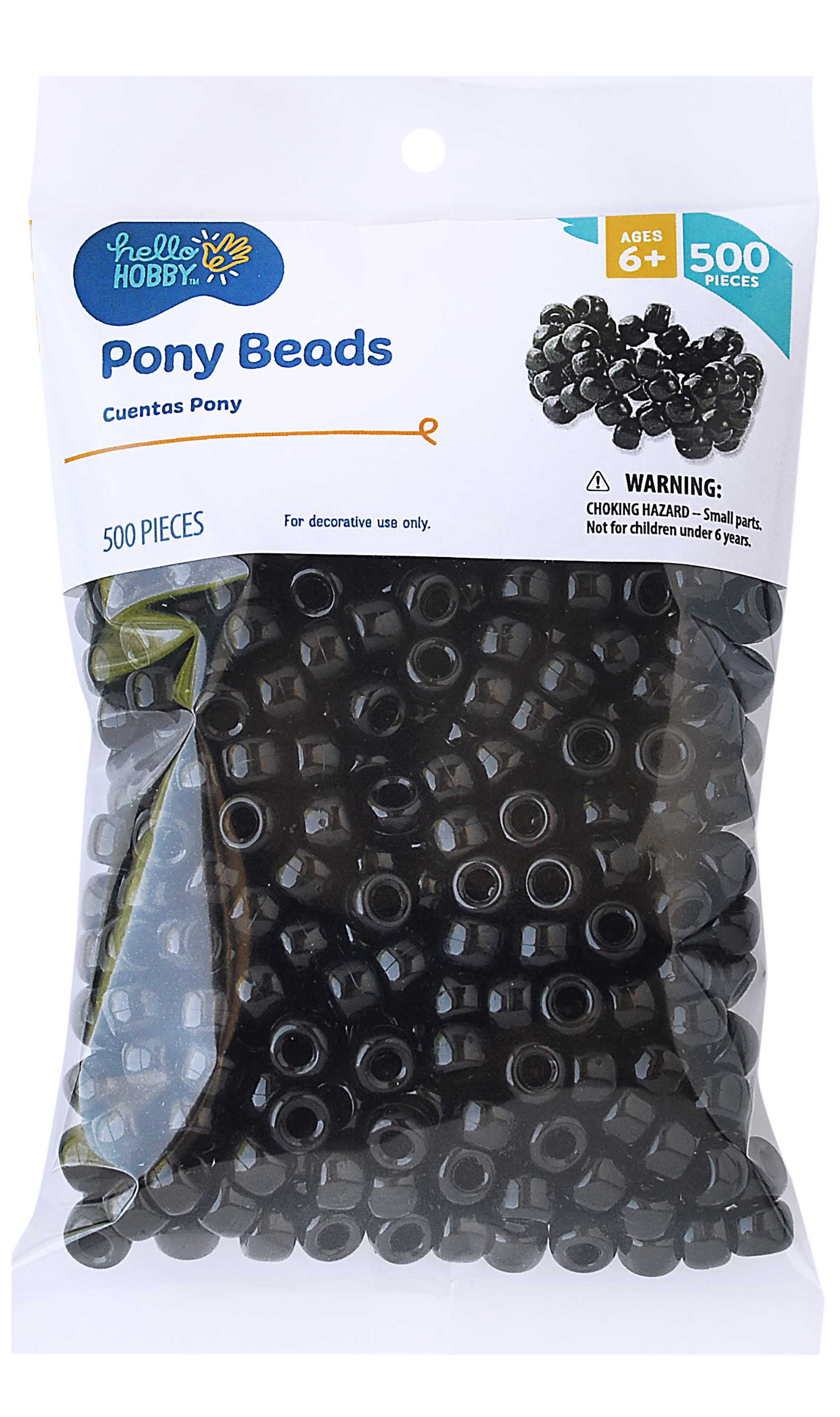 Hello Hobby Black Plastic Pony Beads 9x6mm 500 Pieces Craft Beads for ...
