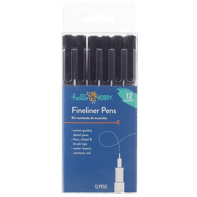 Hello Hobby Black Fine Line Marker Set, 12 Count Art Pens - Walmart.com