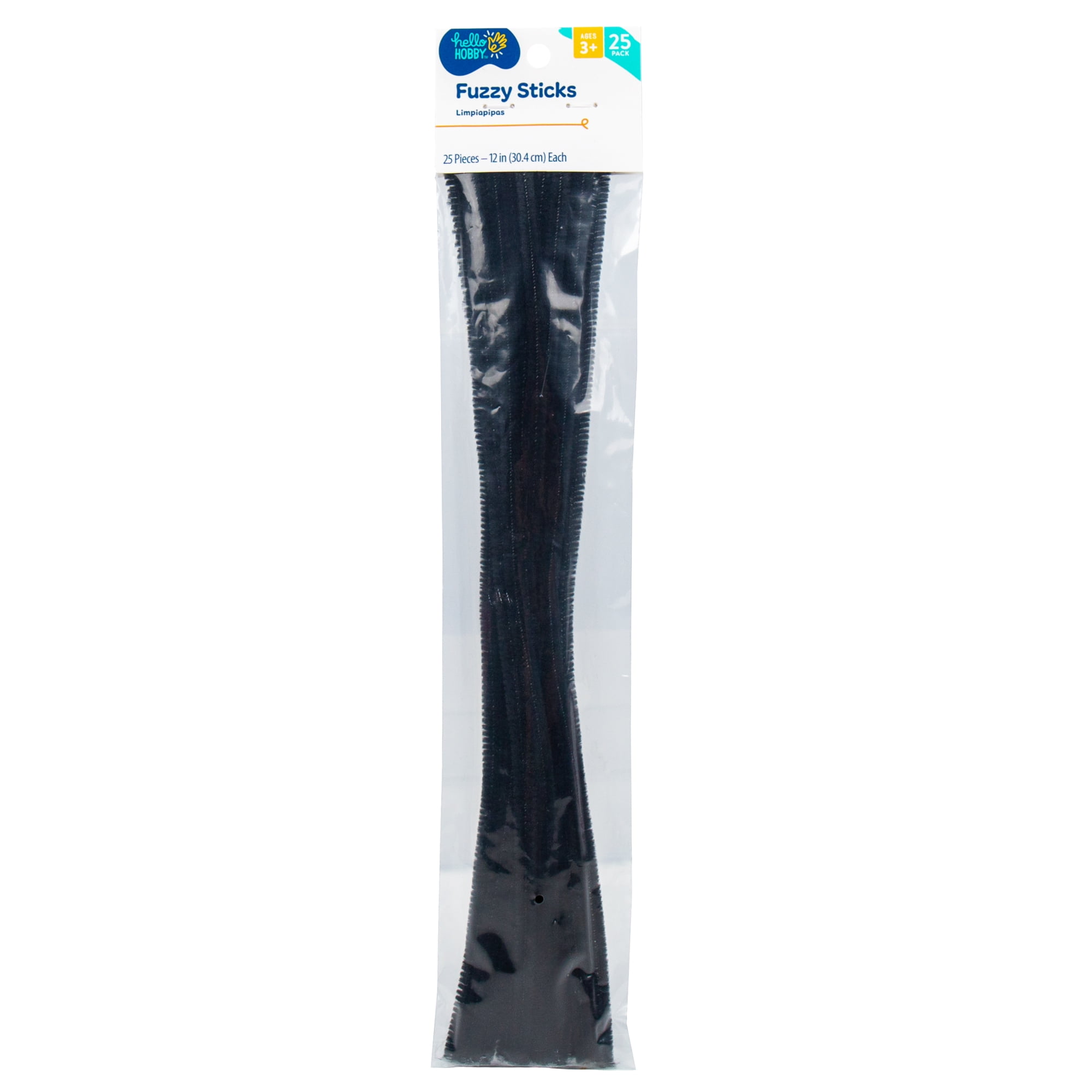 Hello Hobby Black Fuzzy Sticks 25 Pack 12 inch Craft Supplies for ...