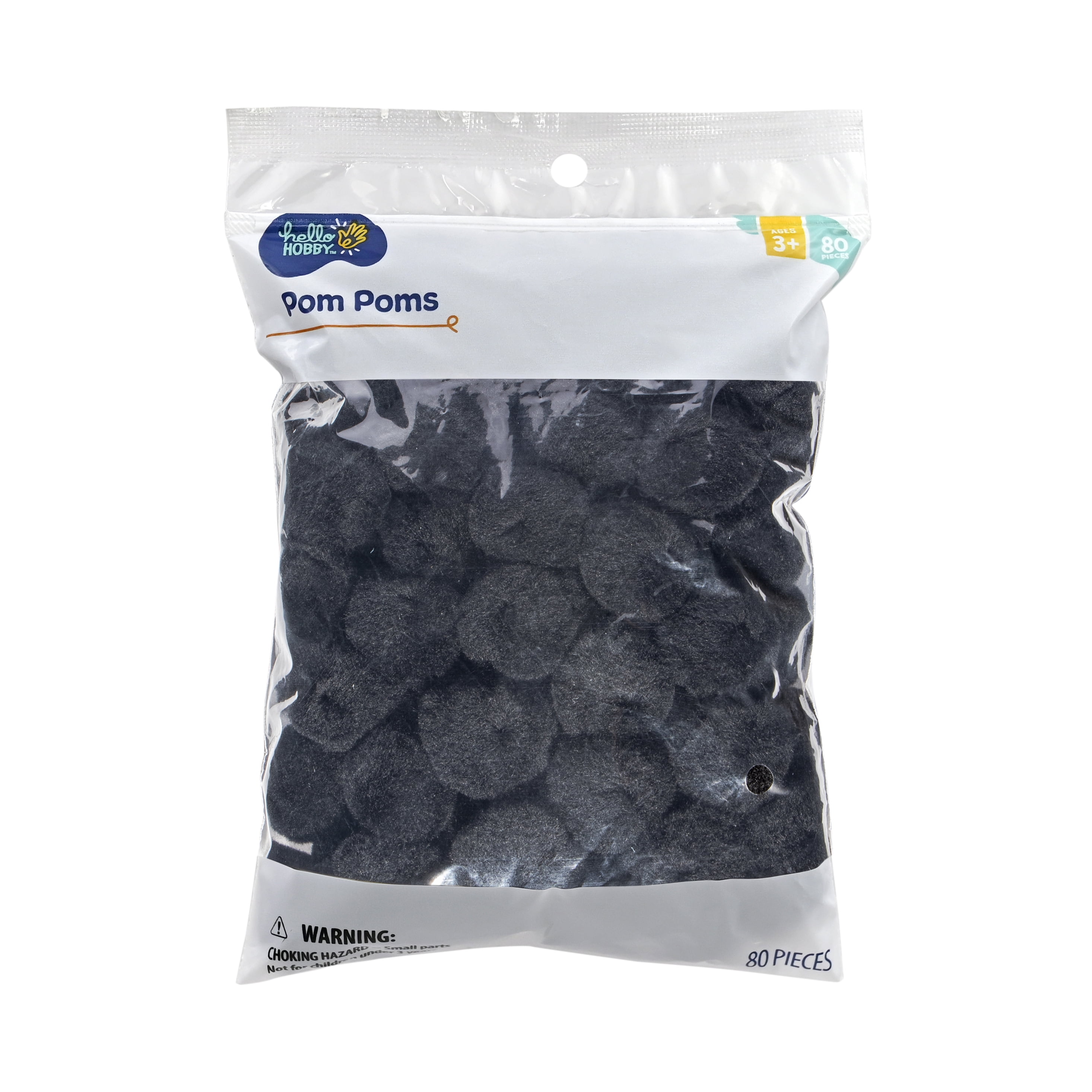 Hello Hobby Black Fuzzy Pom Poms 80 Piece 1 Inch Arts and Crafts ...