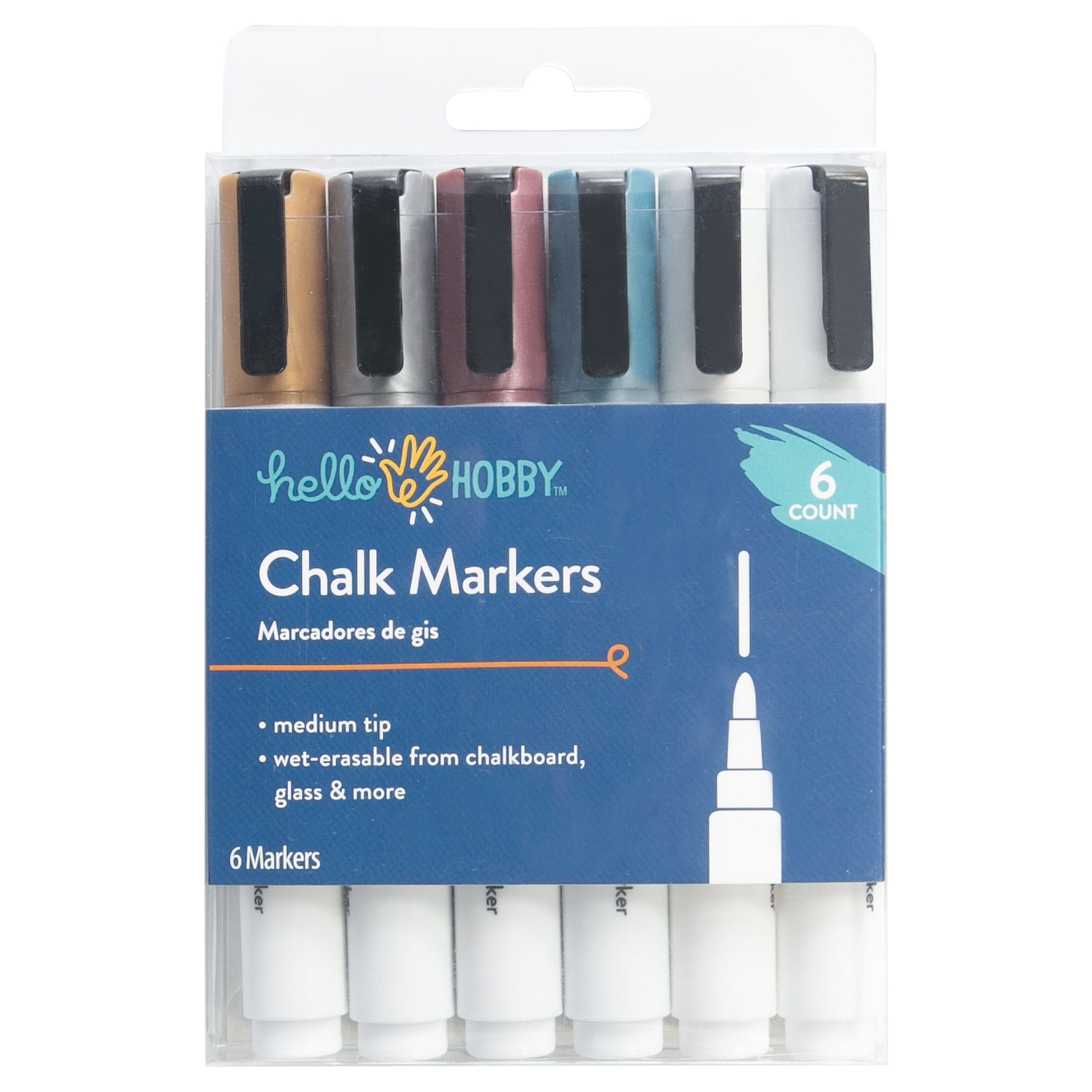 Hello Hobby Chalk Markers set with 5 Metallic and 1 White for creative ...