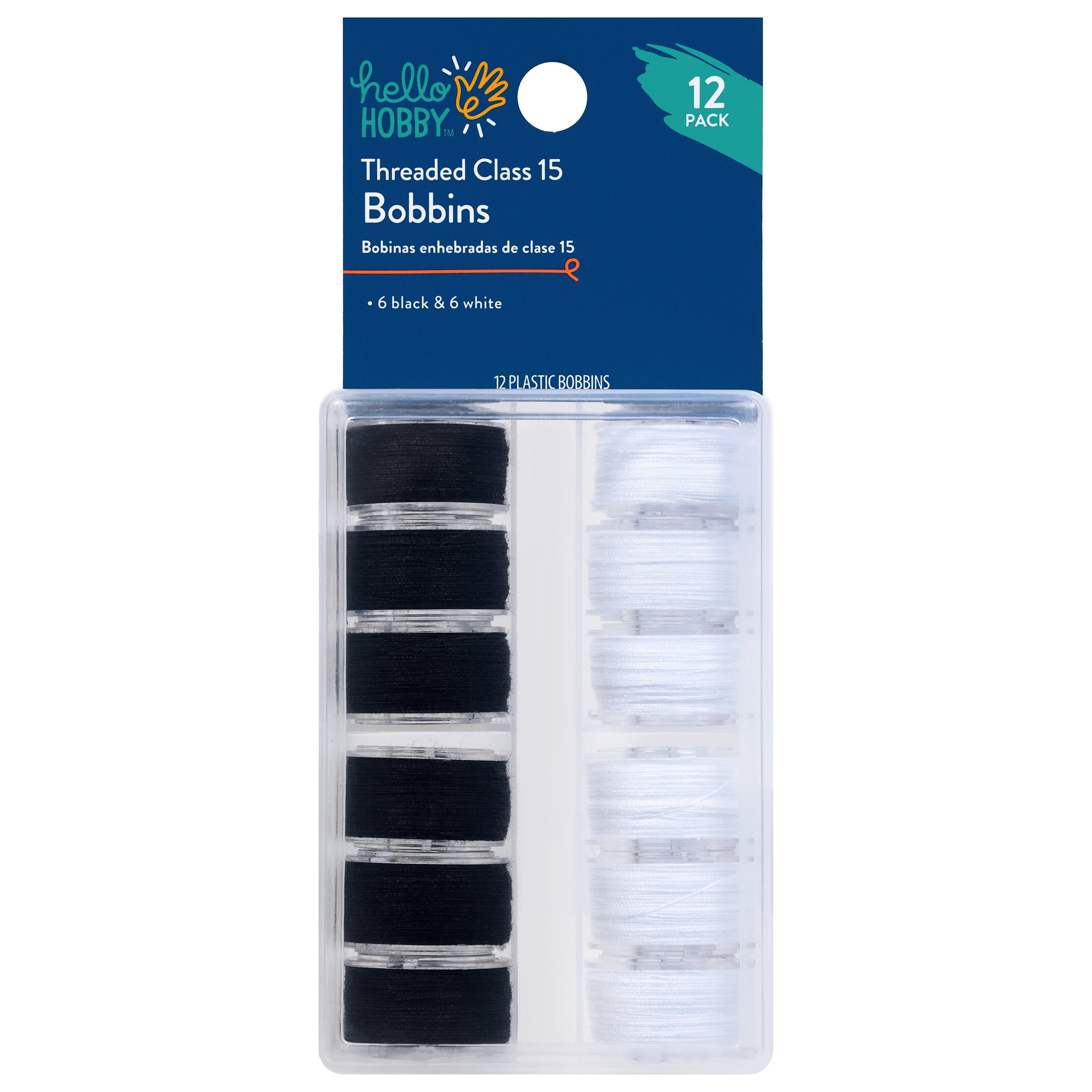 Hello Hobby Class 15 Black & White Threaded Bobbins in Plastic Storage ...