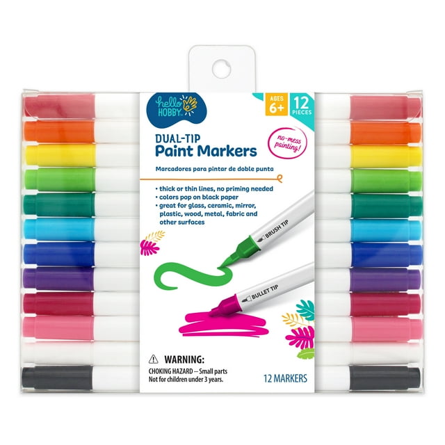 Hello Hobby Detail Acrylic Paint Markers, 12 Count - Walmart.com