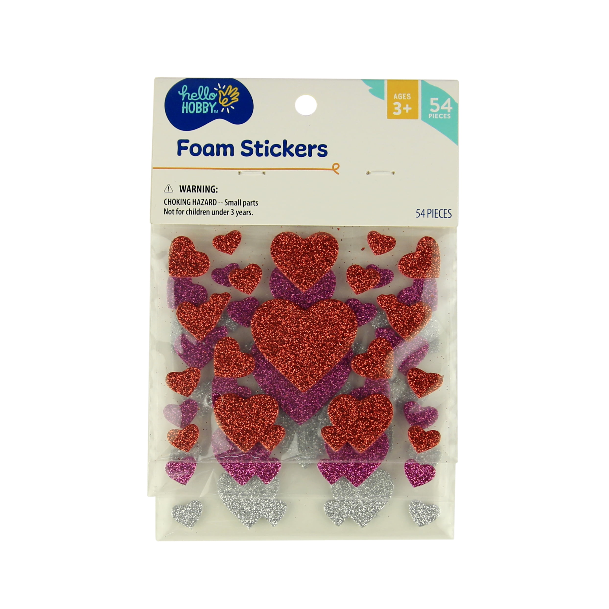 Hello Hobby Multicolor Glitter Heart Stickers 54 Piece Foam - Walmart.com