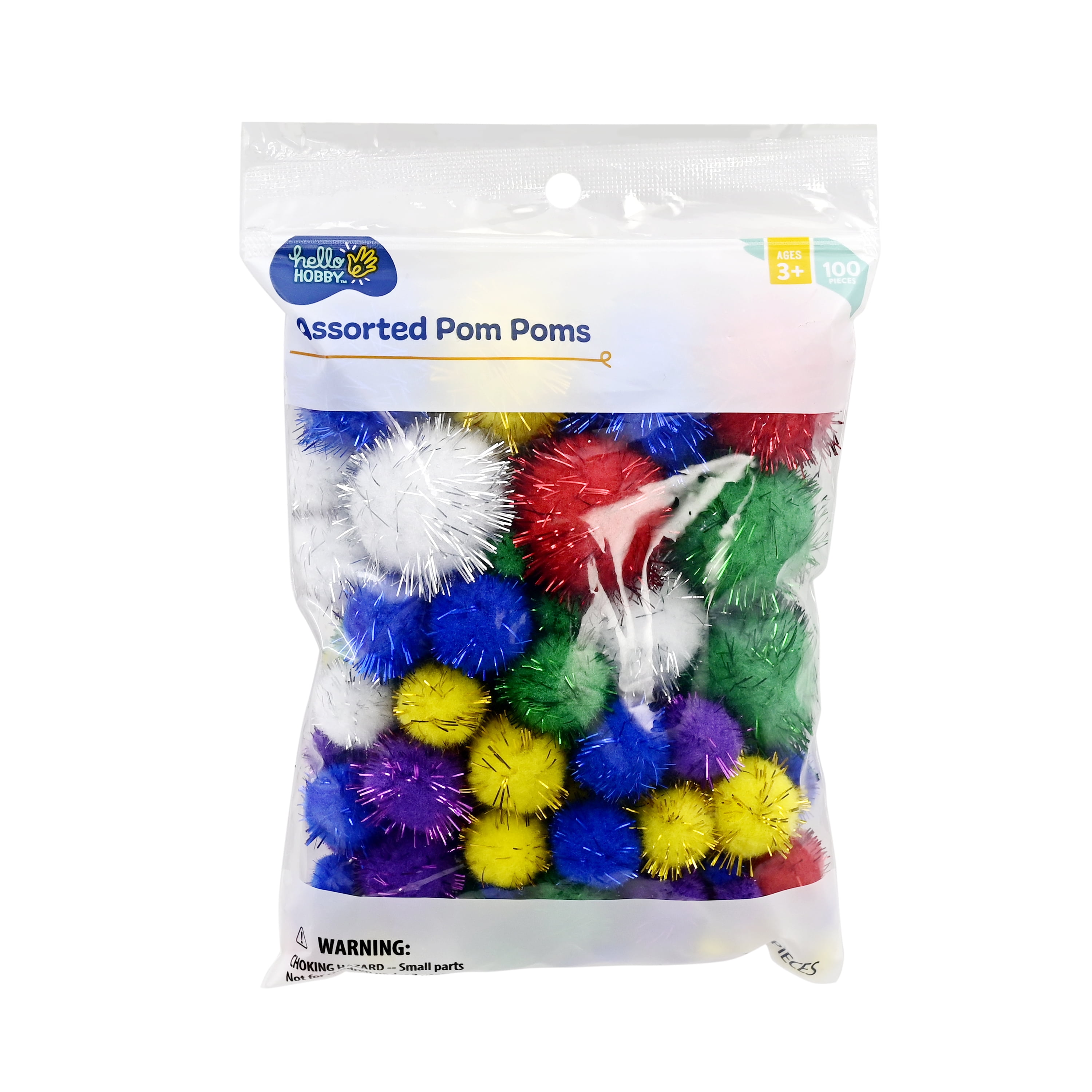 Hello Hobby Multicolor Glitter Pom Poms 100 Pieces Craft Fuzzy Colorful ...