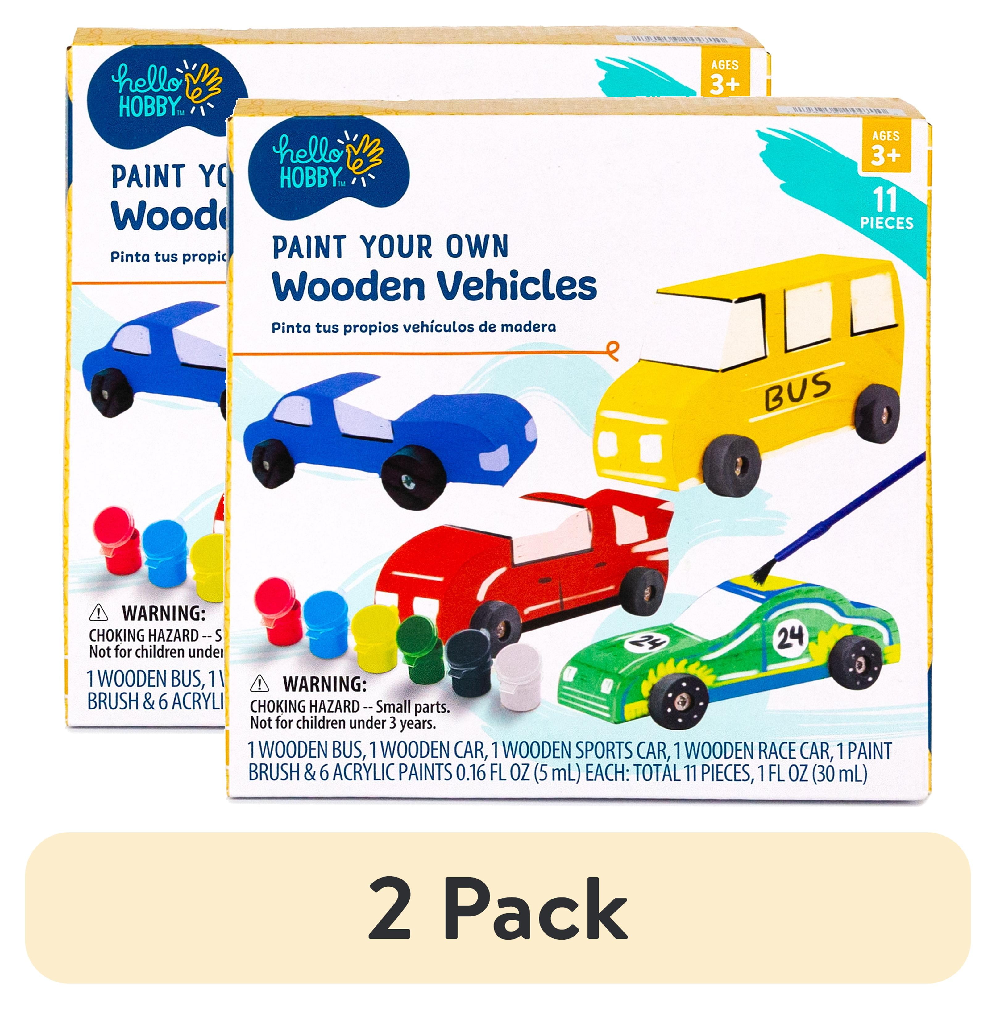 (2 pack) Hello Hobby Multicolor Paint Your Own Wooden Vehicles, Arts ...
