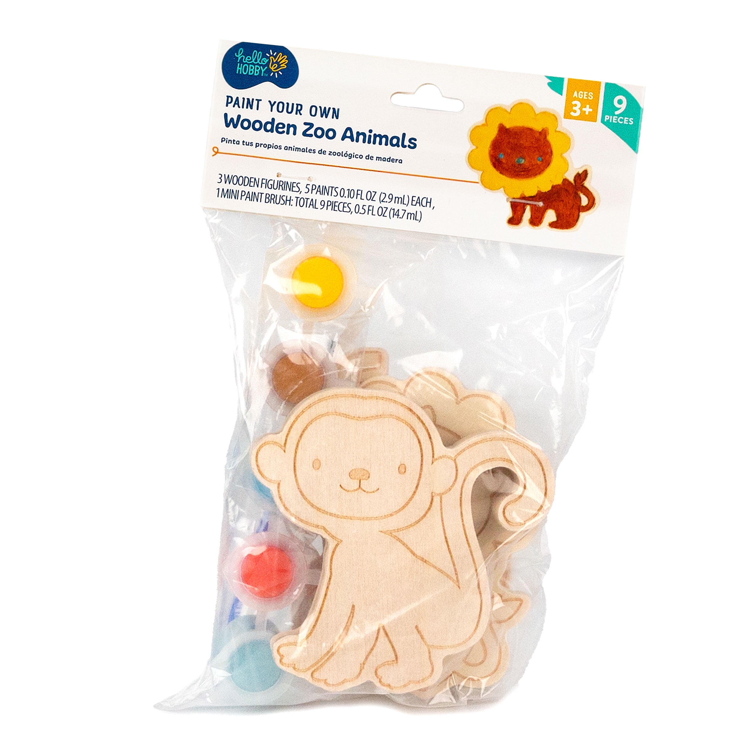 Hello Hobby Multicolor Paint Your Own Wooden Zoo Animals - Walmart.com