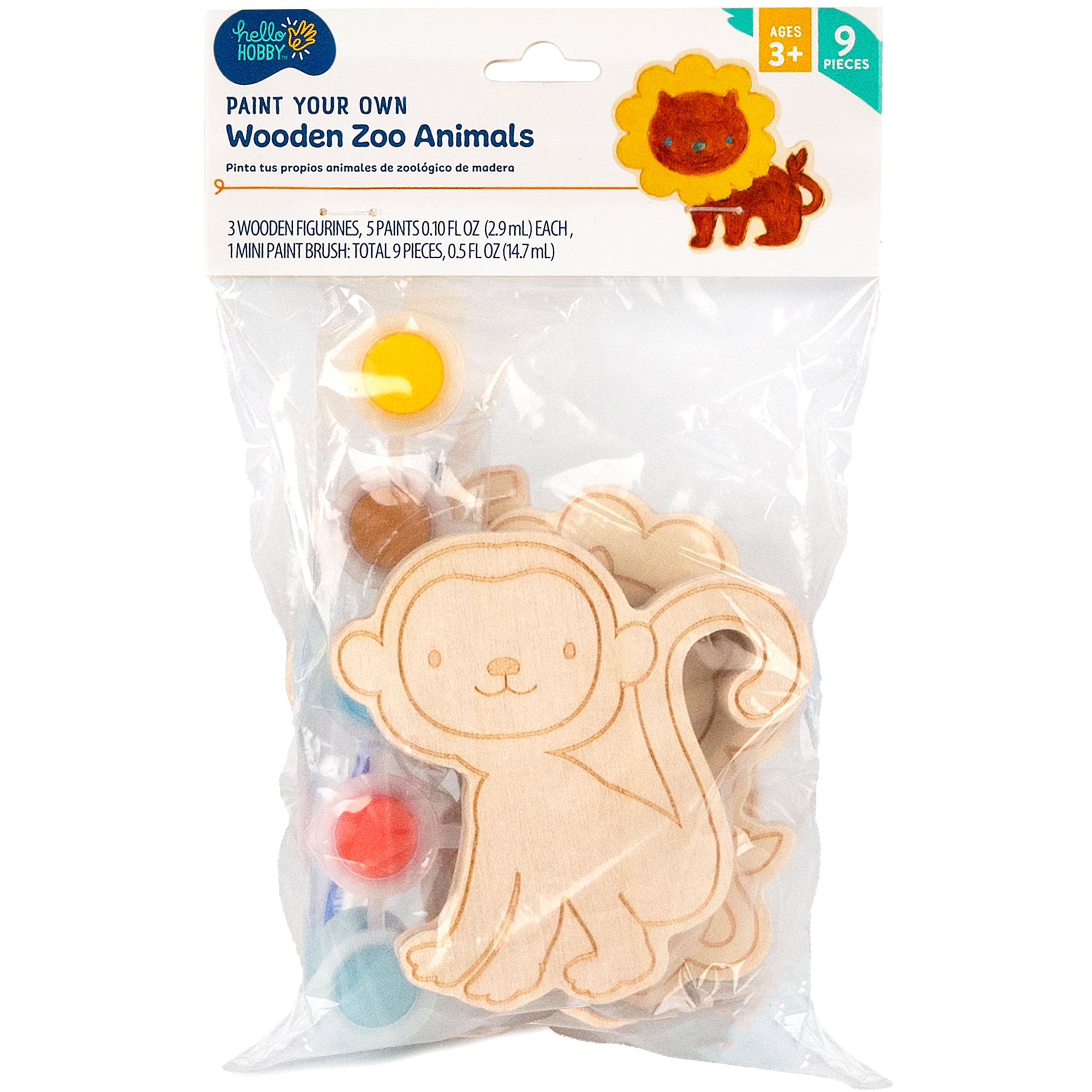 Hello Hobby Multicolor Paint Your Own Wooden Zoo Animals - Walmart.com