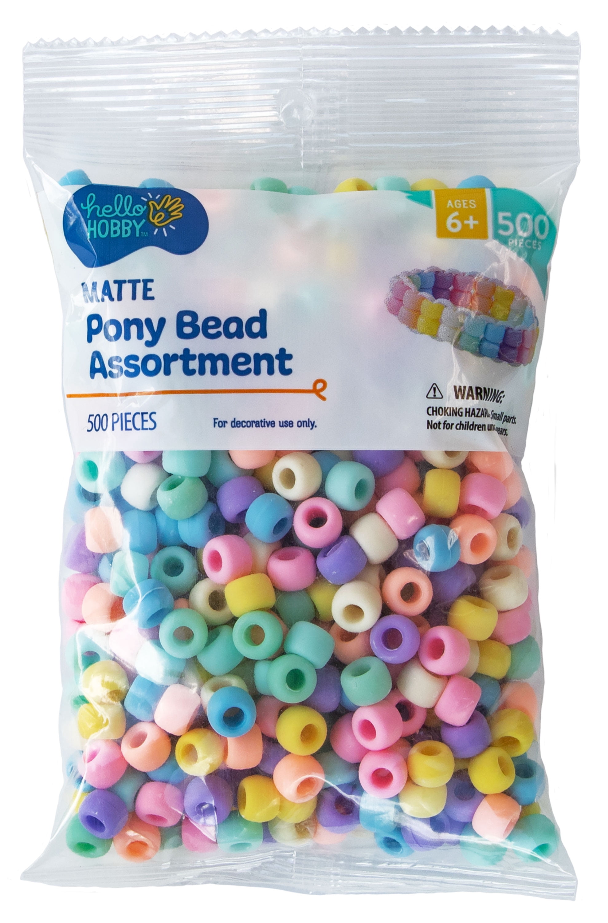Hello Hobby Matte Pony Bead Mix, Multicolored Pastel, 500 Pieces ...