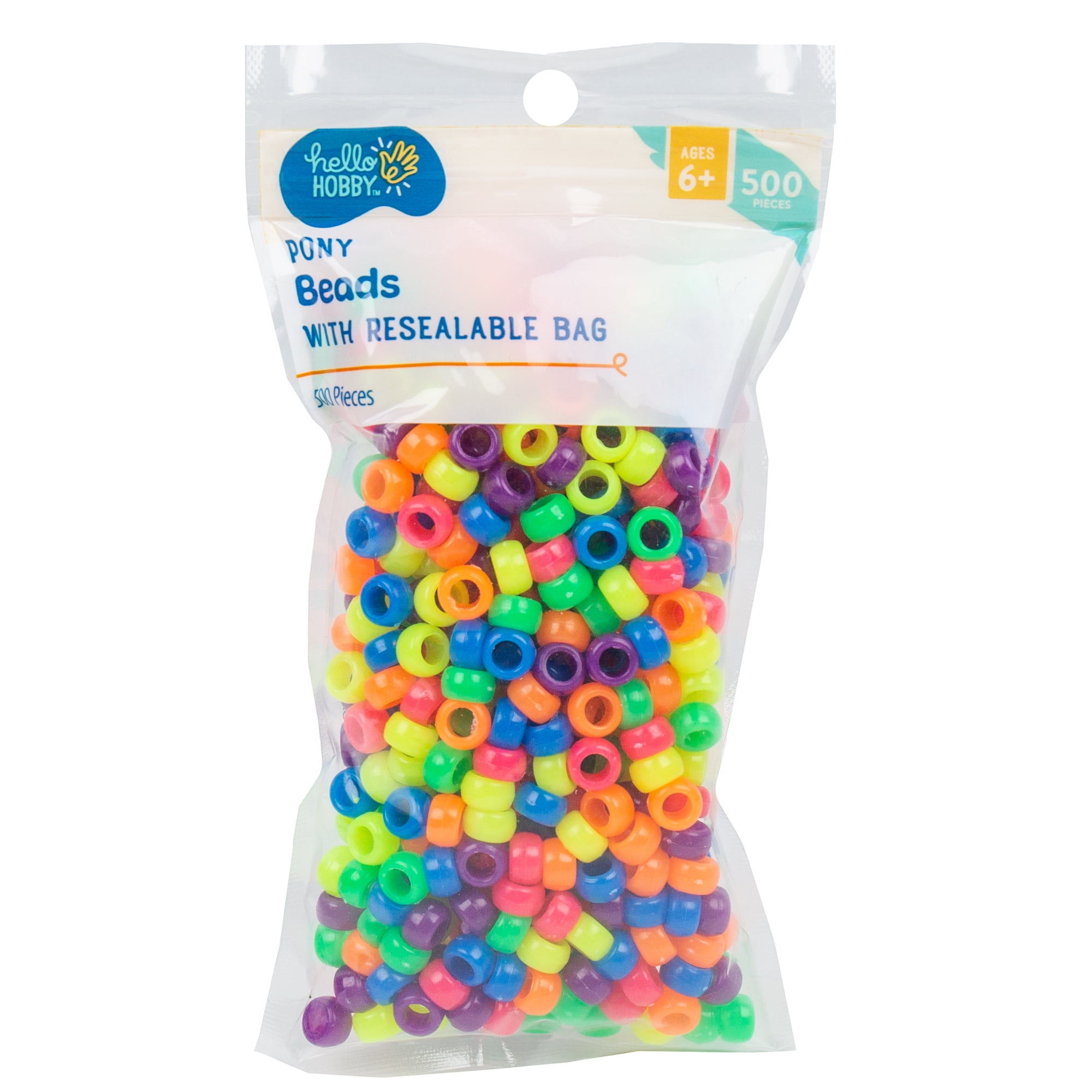 Hello Hobby Pony Beads, Neon, 500-Pack, Boys and Girls, Ages 6 ...
