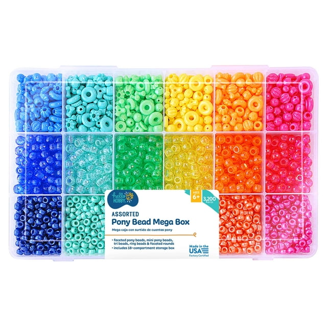 Hello Hobby - Rainbow Craft Bead Box - 3200 Pieces - USHH6671 - Walmart.com
