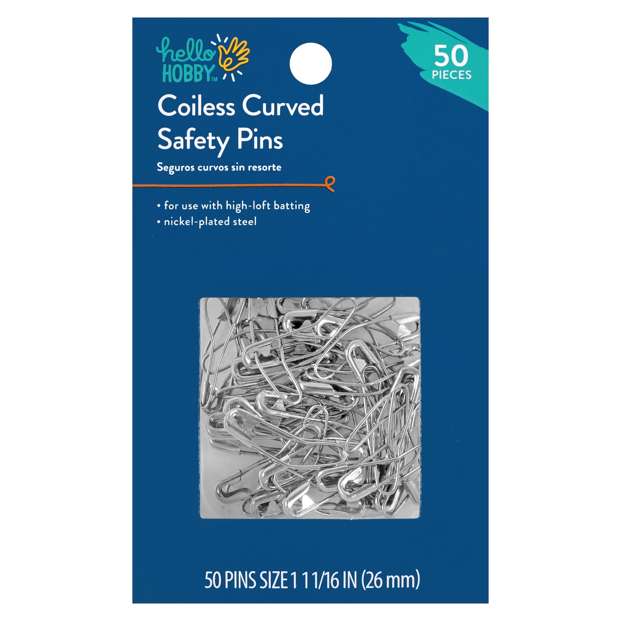 Hello Hobby Size 1 Coiless Curved Safety Pins 50 Count for Quilting and ...