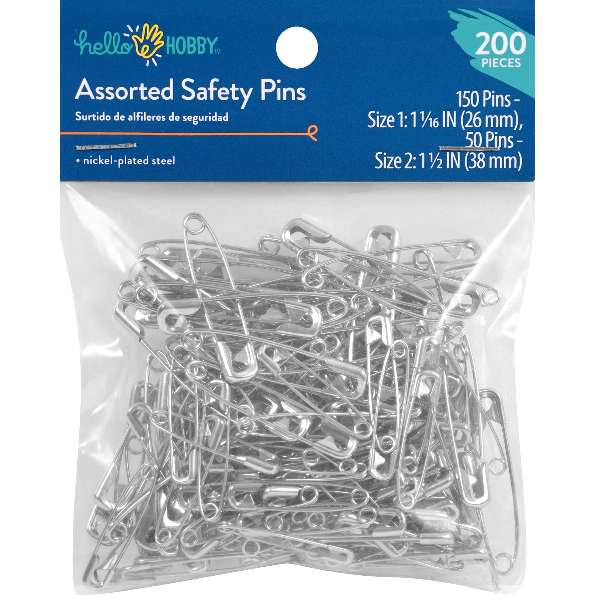 Hello Hobby Size 1 and 2 Assorted Steel Safety Pins (200 Count ...