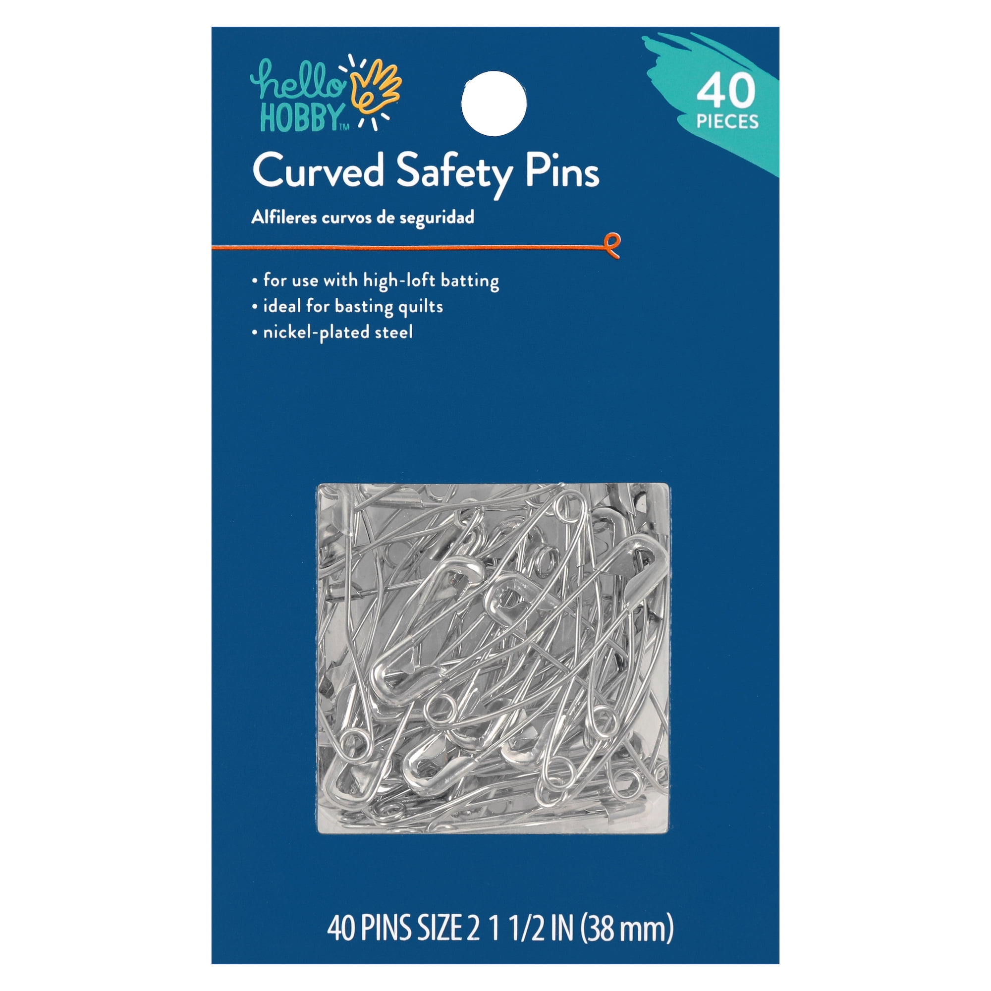 Hello Hobby Size 2 Curved Nickel-Plated Steel Safety Pins 1 1/2 Inches ...