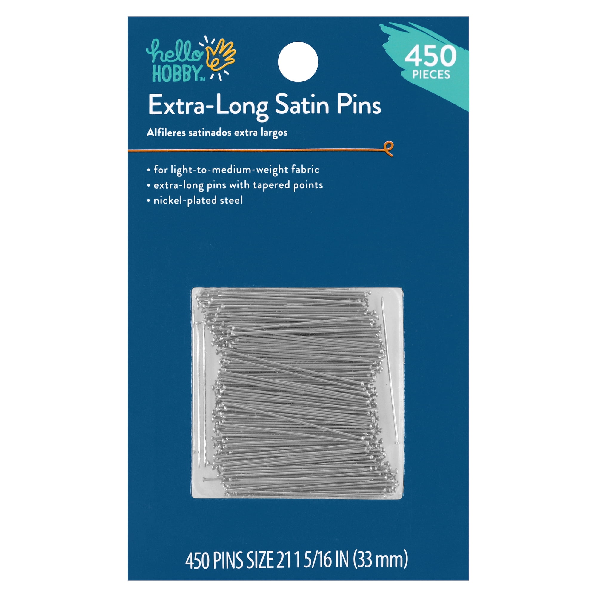 Hello Hobby Satin Pins Size 21 Extra Long Nickel Plated Steel 450 Count ...