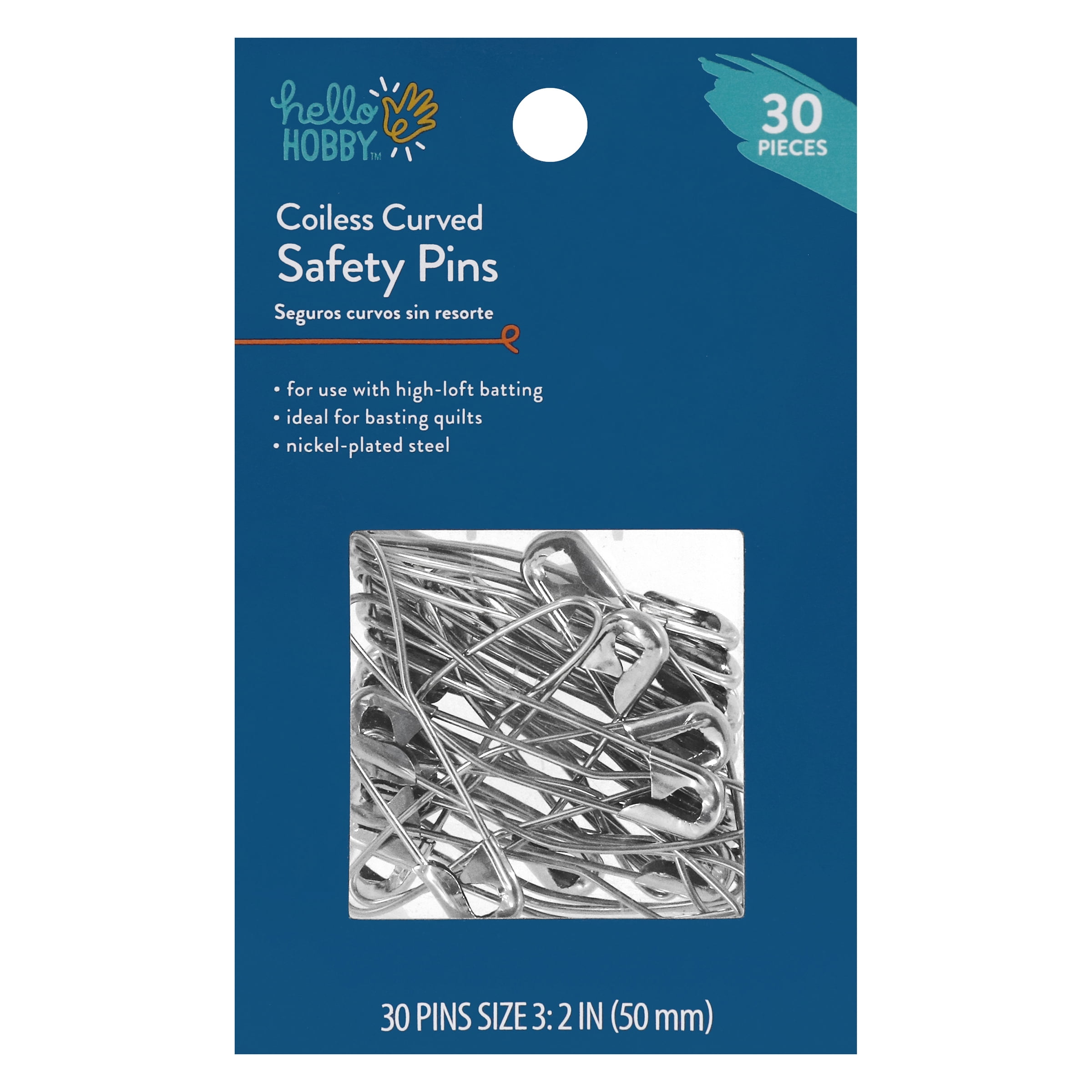 Hello Hobby Size 3 Coiless Curved Safety Pins 30 Count 2 Inches Long ...