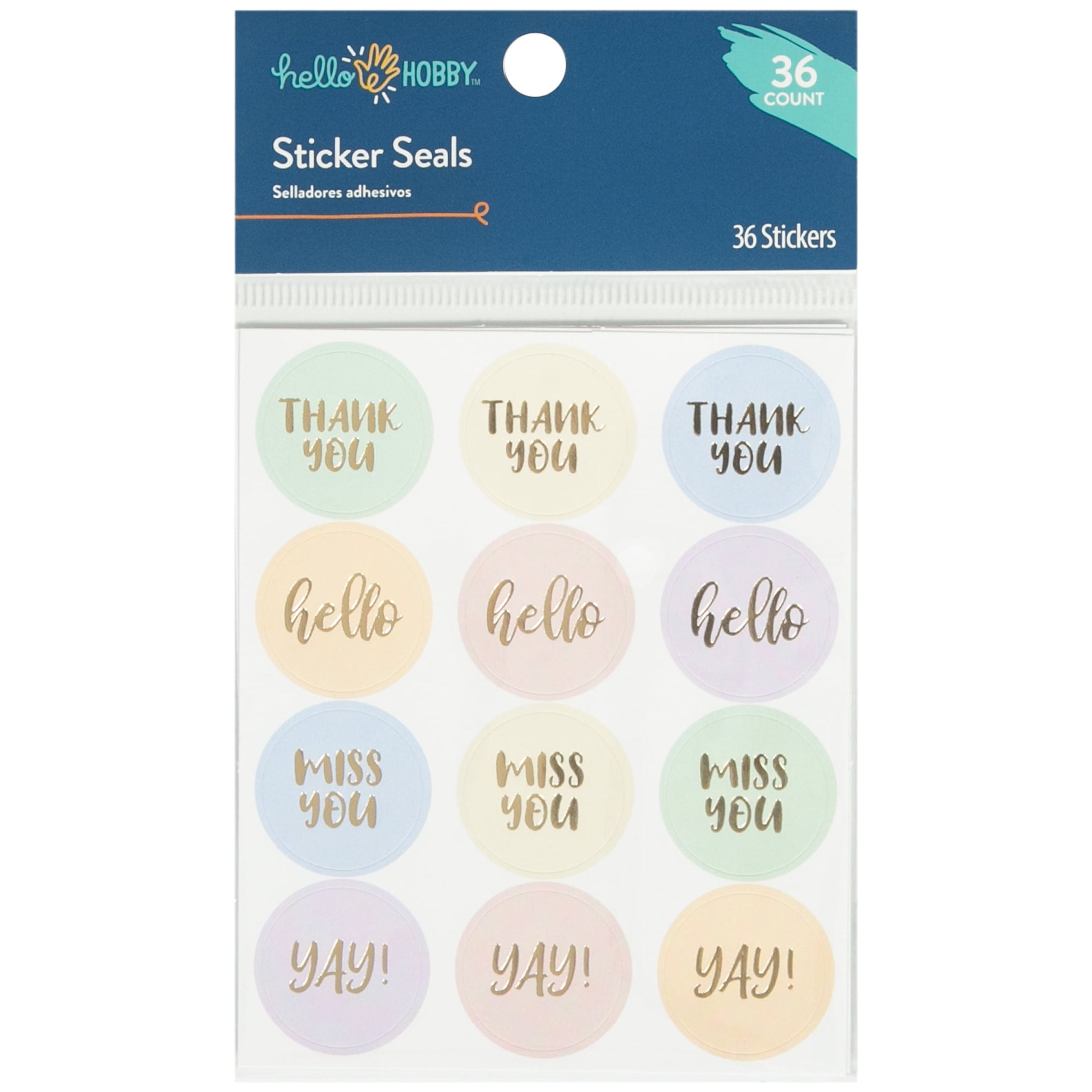 Hello Hobby Sticker Seals, Every Day Messages, Pastel with Gold Foil ...