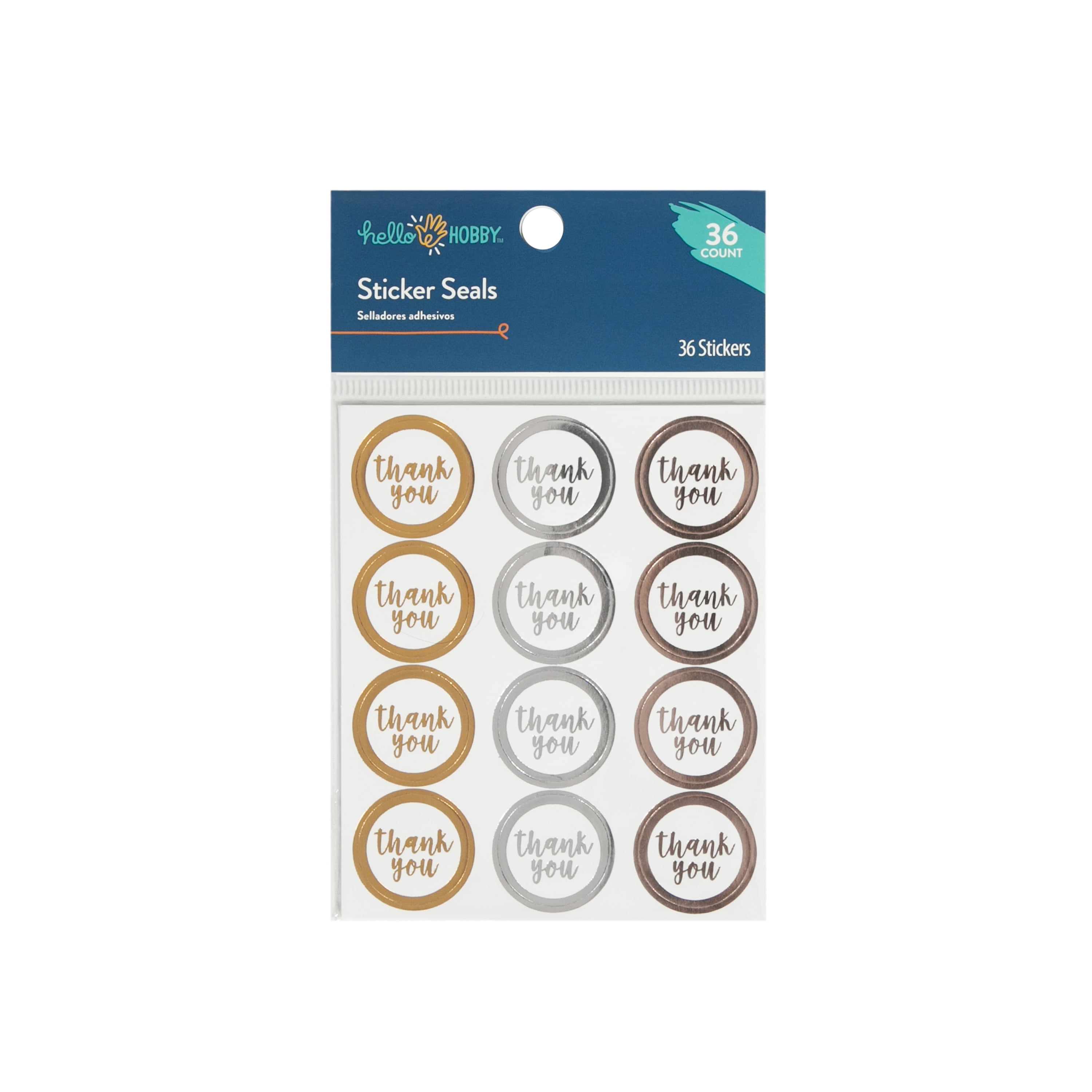Hello Hobby Sticker Seals, White with Foil Trim, Thank You, 36 Piece ...