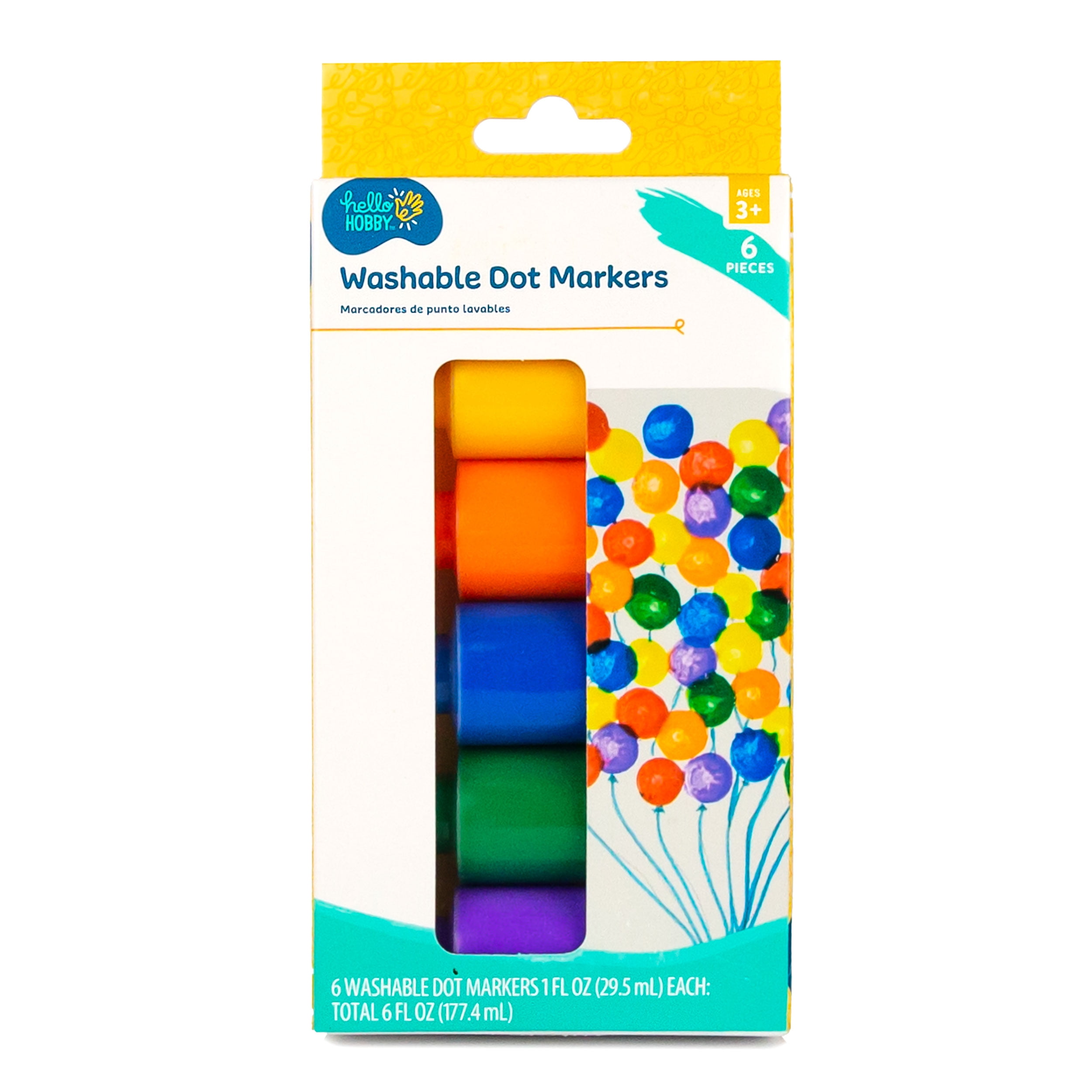 Hello Hobby Washable Dot Markers 6-Pack Primary Colors for Kids Art ...