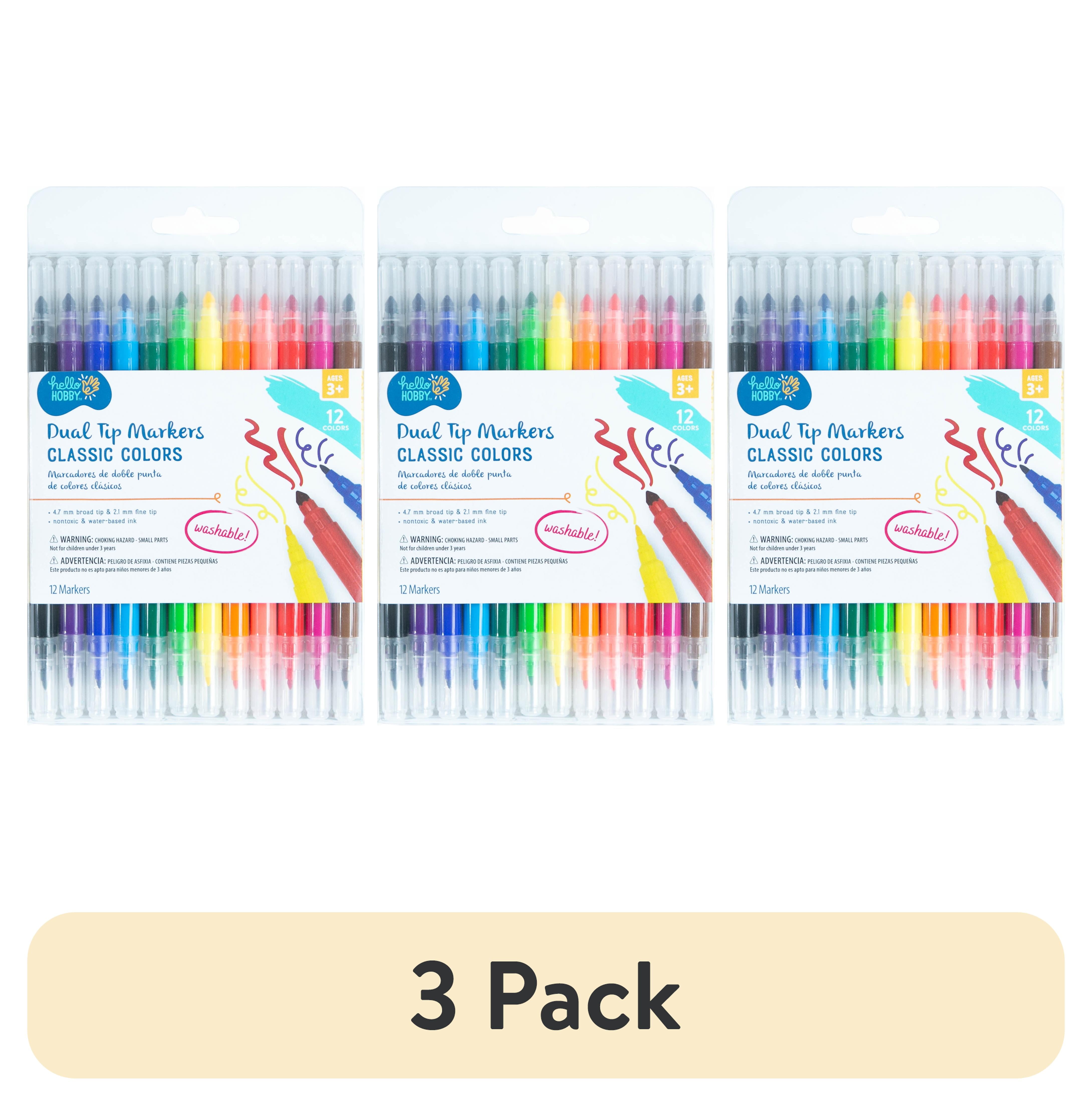 (3 pack) Hello Hobby Washable Dual Tip Markers, Classic Colors, 12Pcs ...
