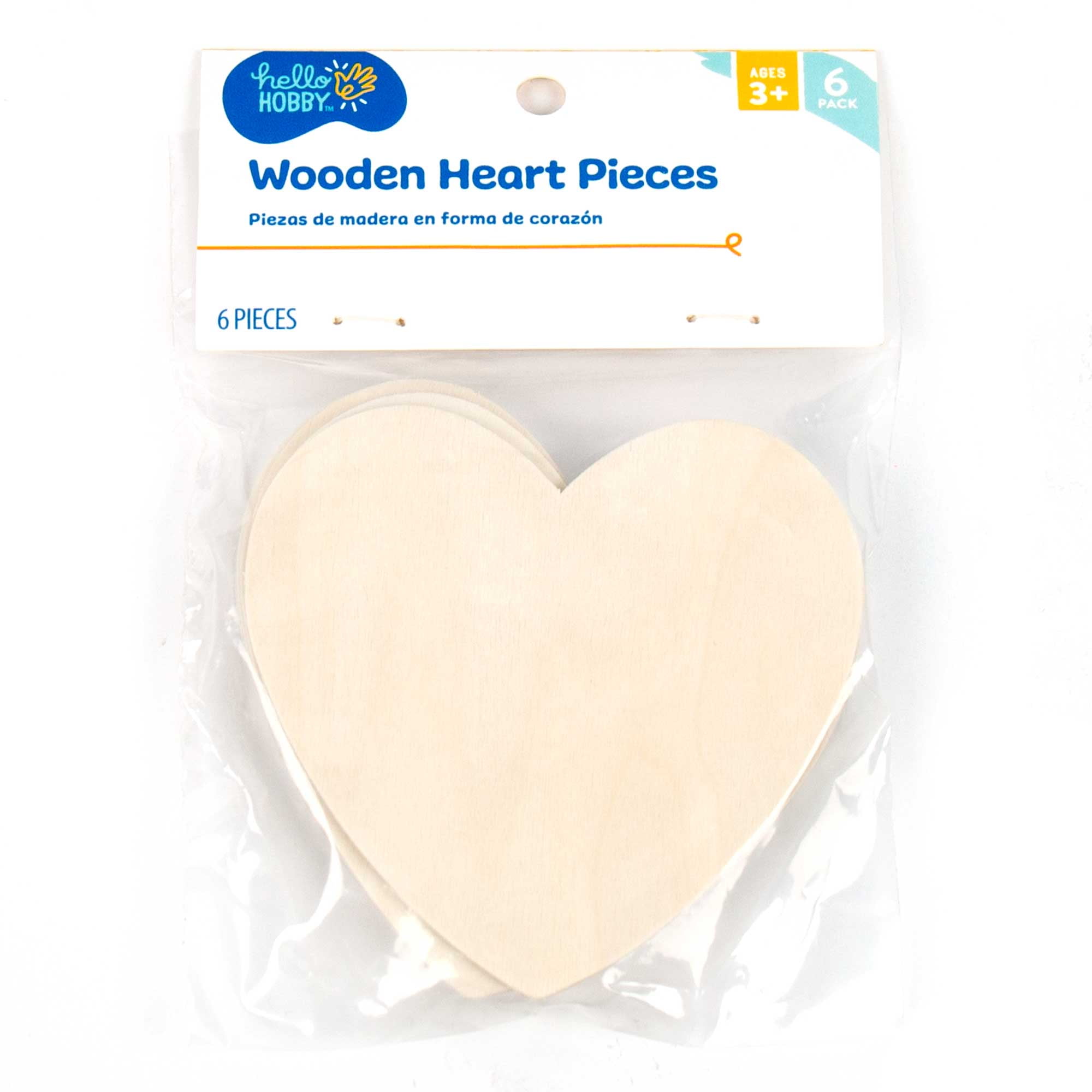 Hello Hobby Wooden Hearts 6-Pack Child Ages 3+ Handmade Wooden Shapes ...