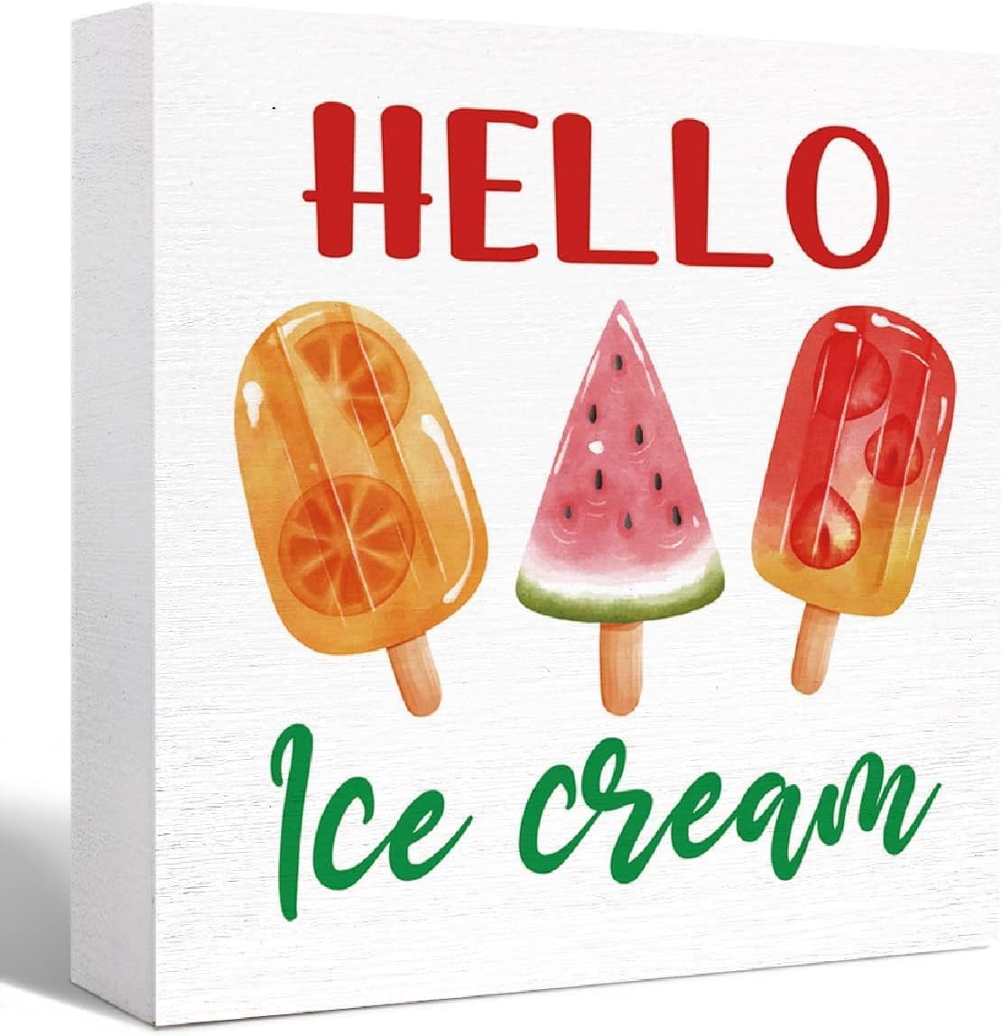Hello Ice Cream Decor Wood Box Sign Summer Ice Cream Wooden Block Sign ...