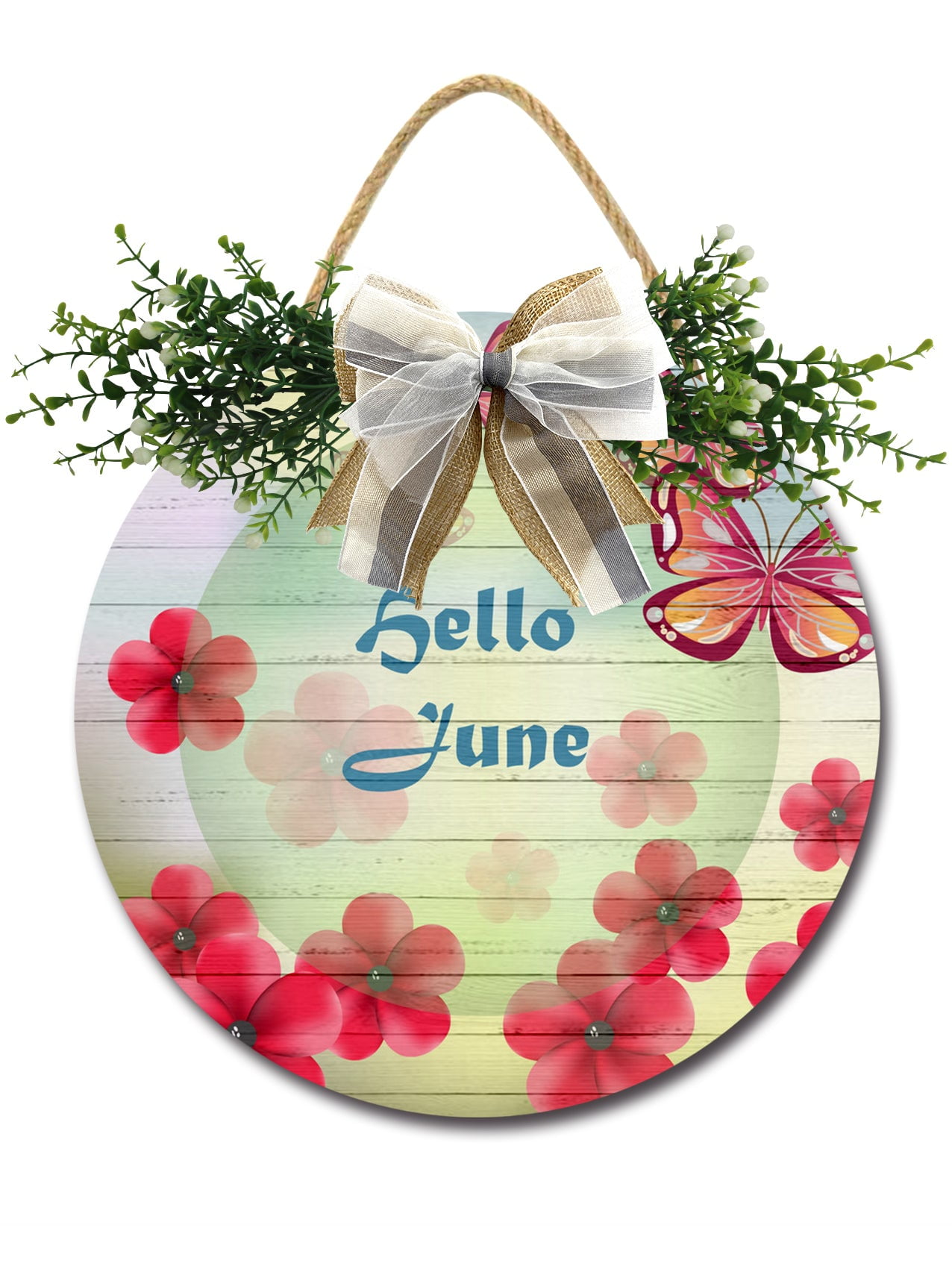 Hello June Front Door Sign Funny Wreaths Hanging Wooden Plaque ...