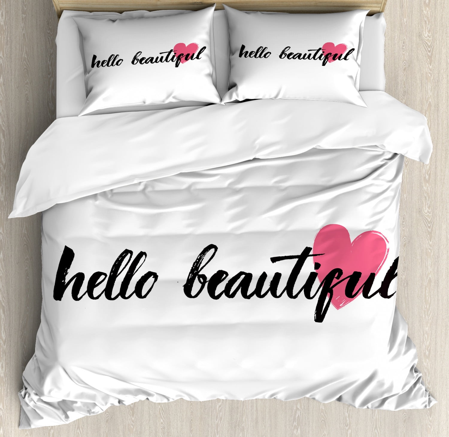 Hello King Size Duvet Cover Set, Calligraphy Motivational Phrase in ...